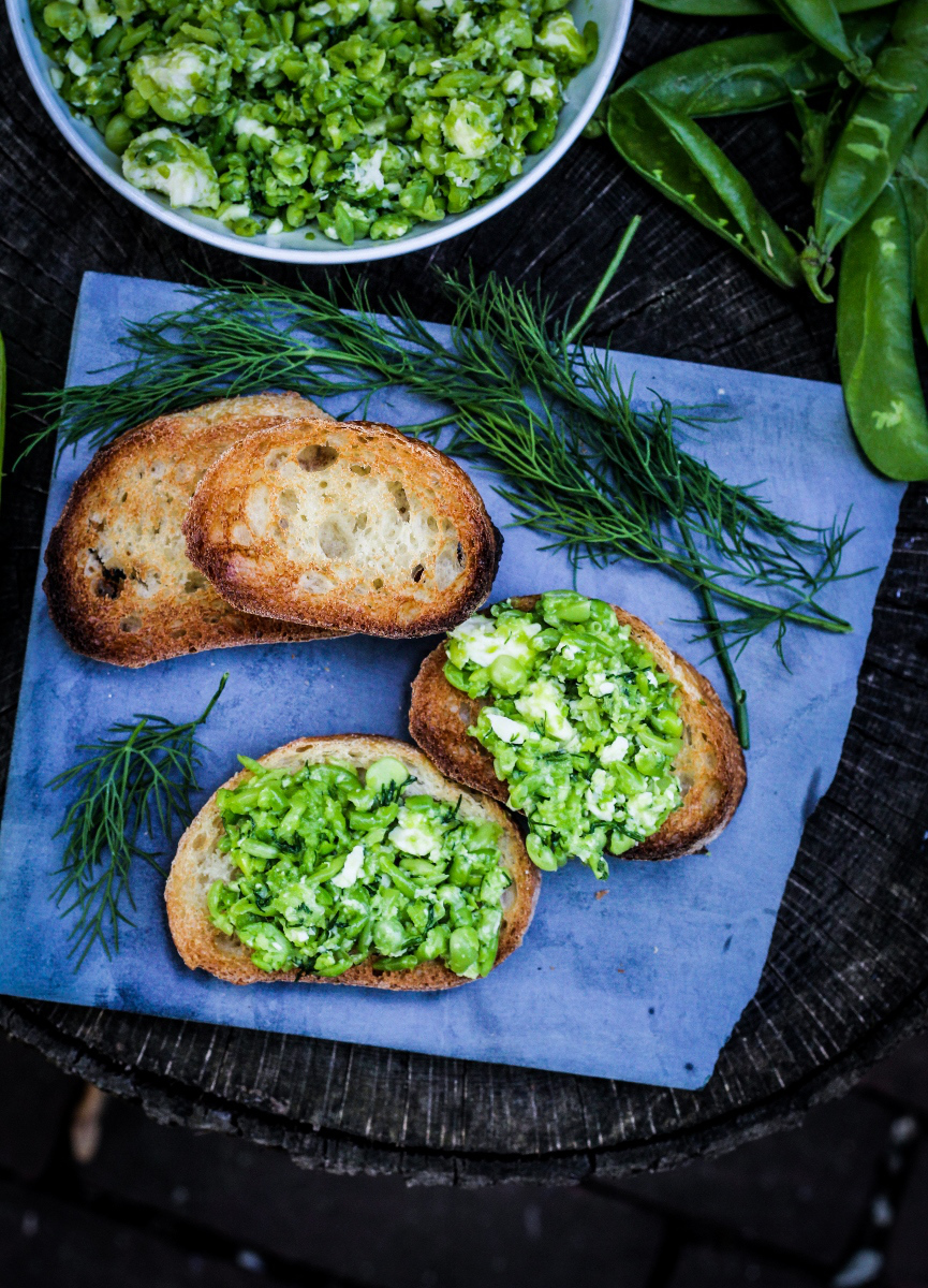 Smashed Pea, Dill, and Feta Crostini - Dining and Cooking