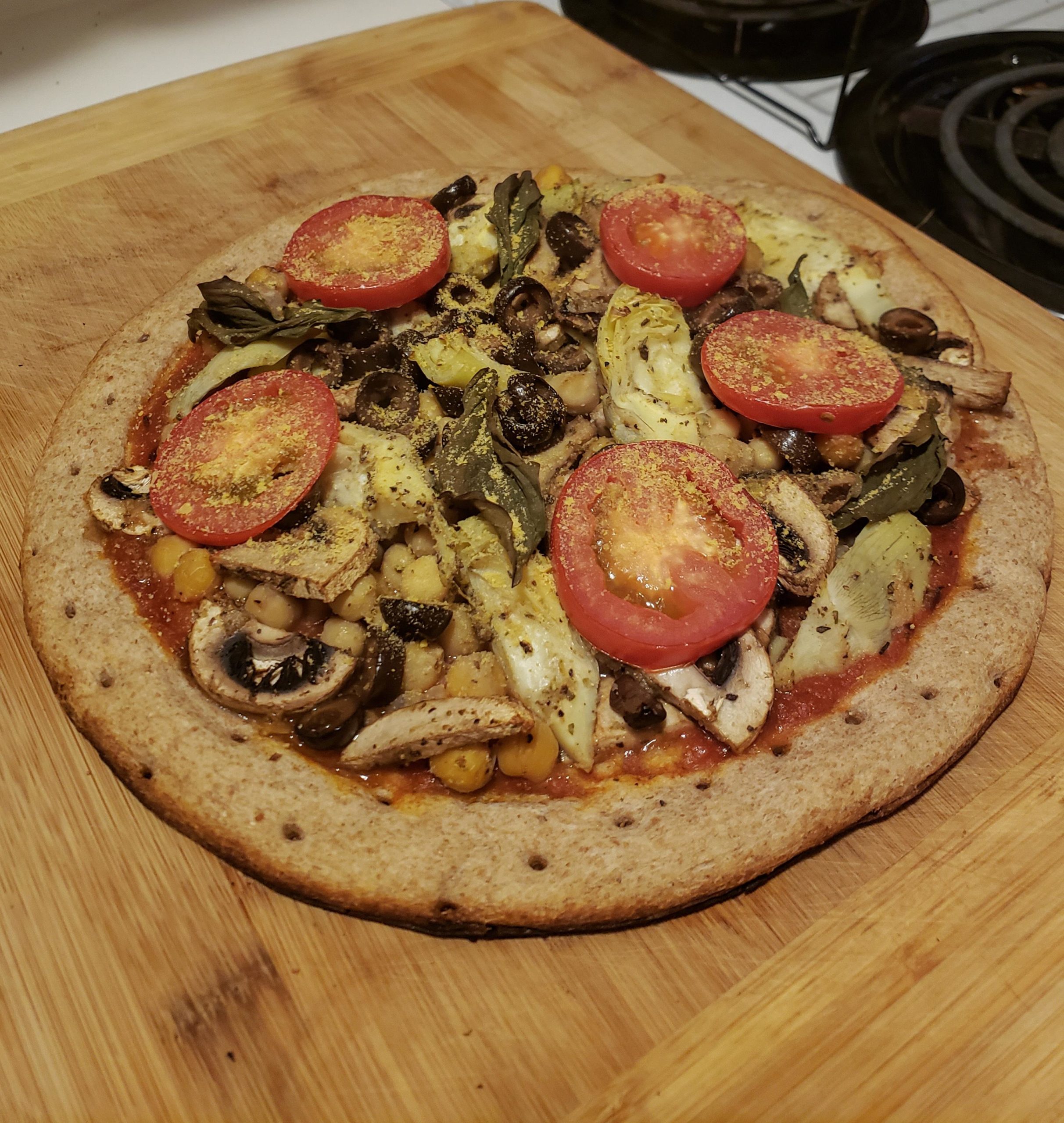 Loaded veggie pizza with whole wheat crust 🍕 - Dining and Cooking