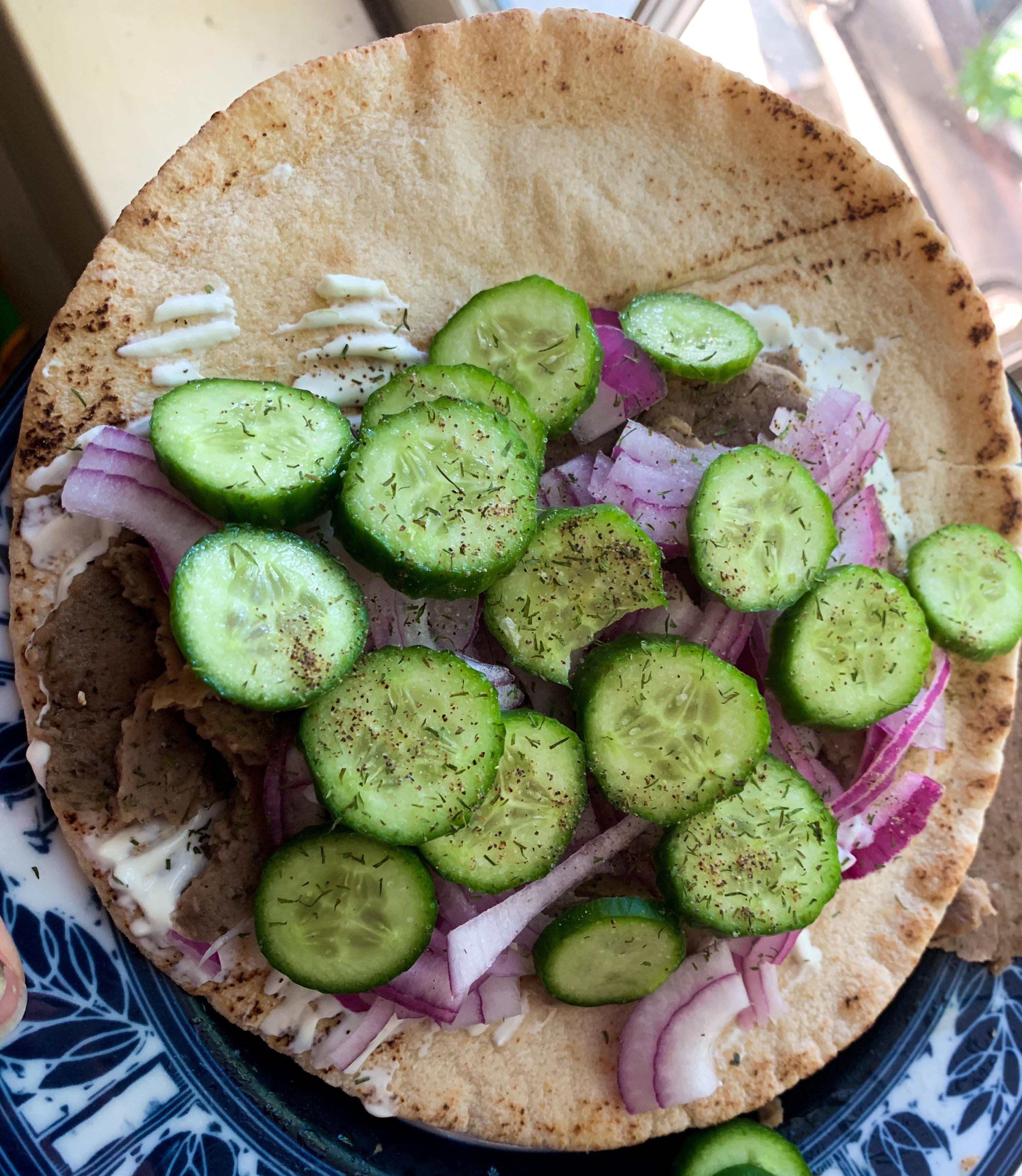 My 100% Trader Joe’s gyro pita is only 500 calories for this huge thing ...