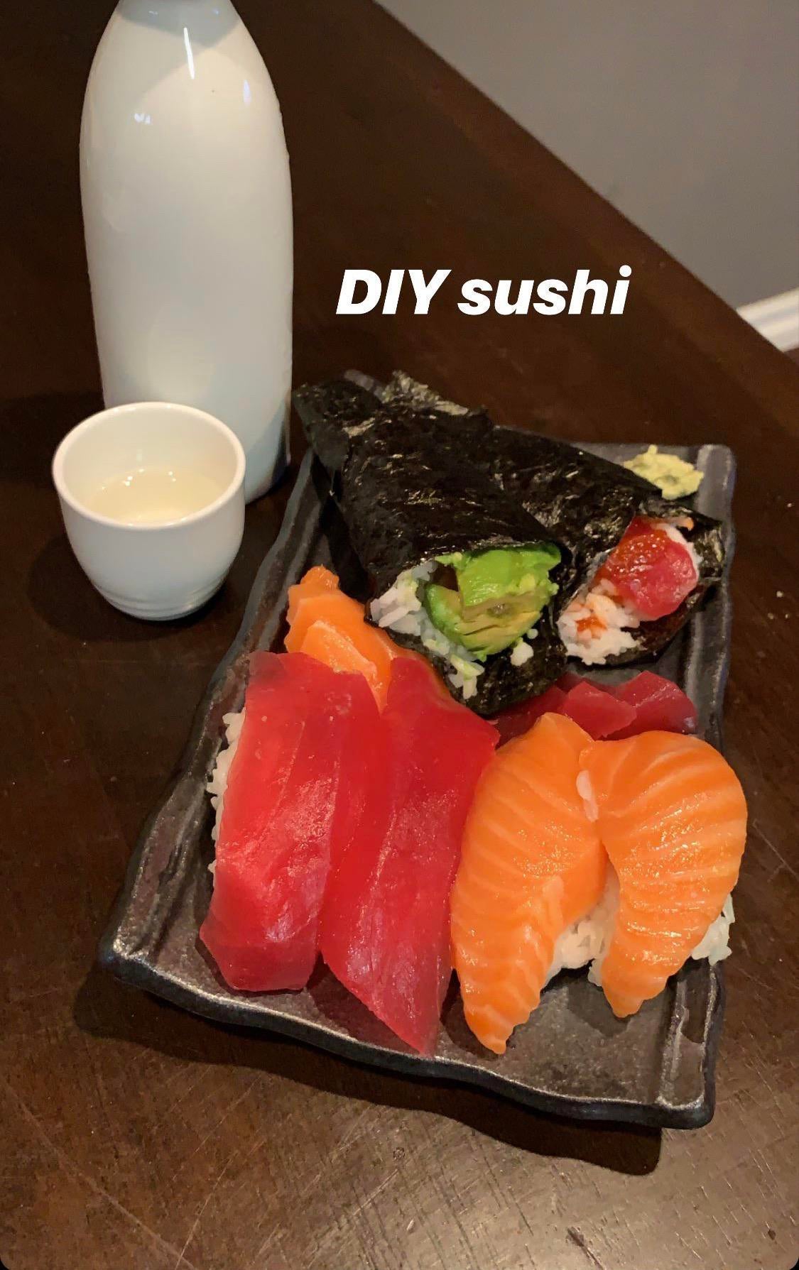 Spicy Tuna + Salmon Avocado Hand rolls, Salmon and Tuna Nigiri ...