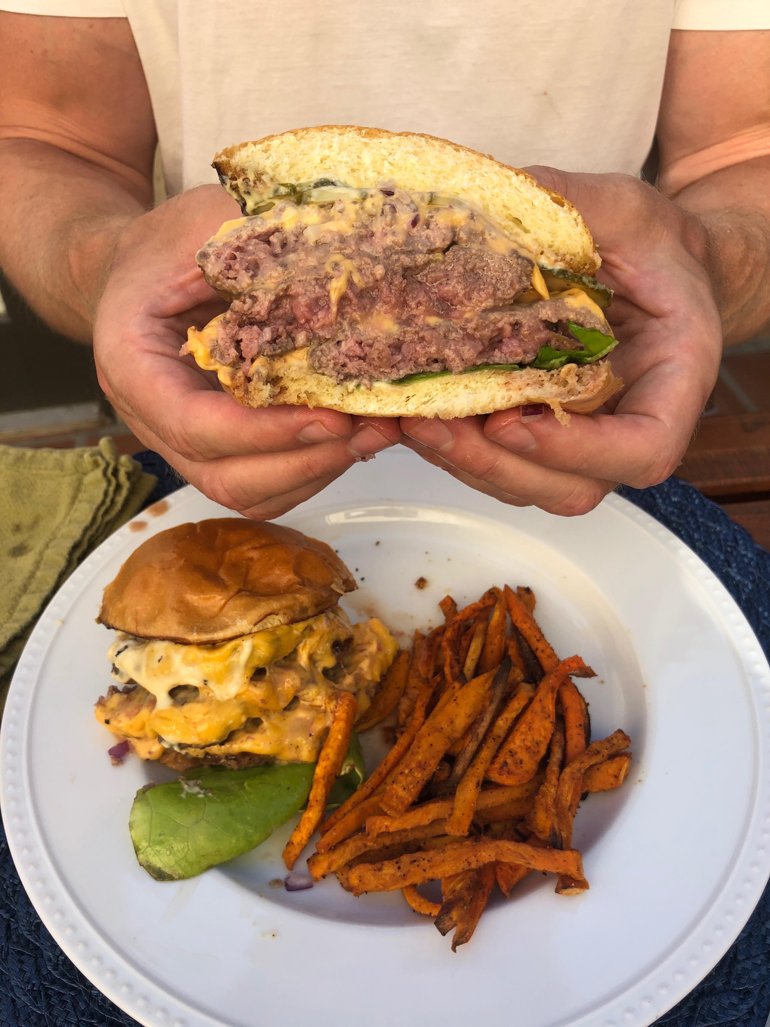 Triple smash burger with cheese - Dining and Cooking