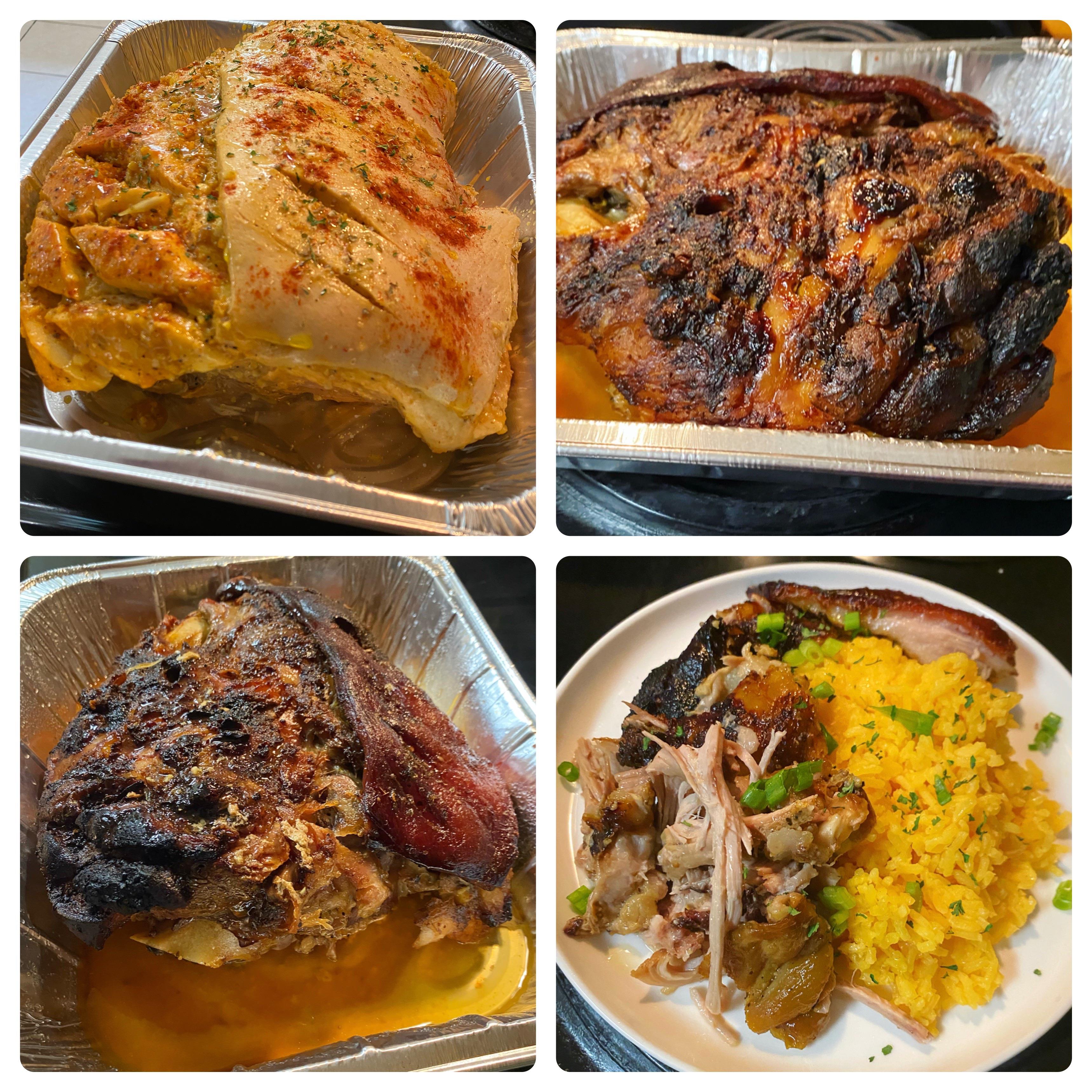 I made Pernil for the first time and it was so good! With yellow rice ...