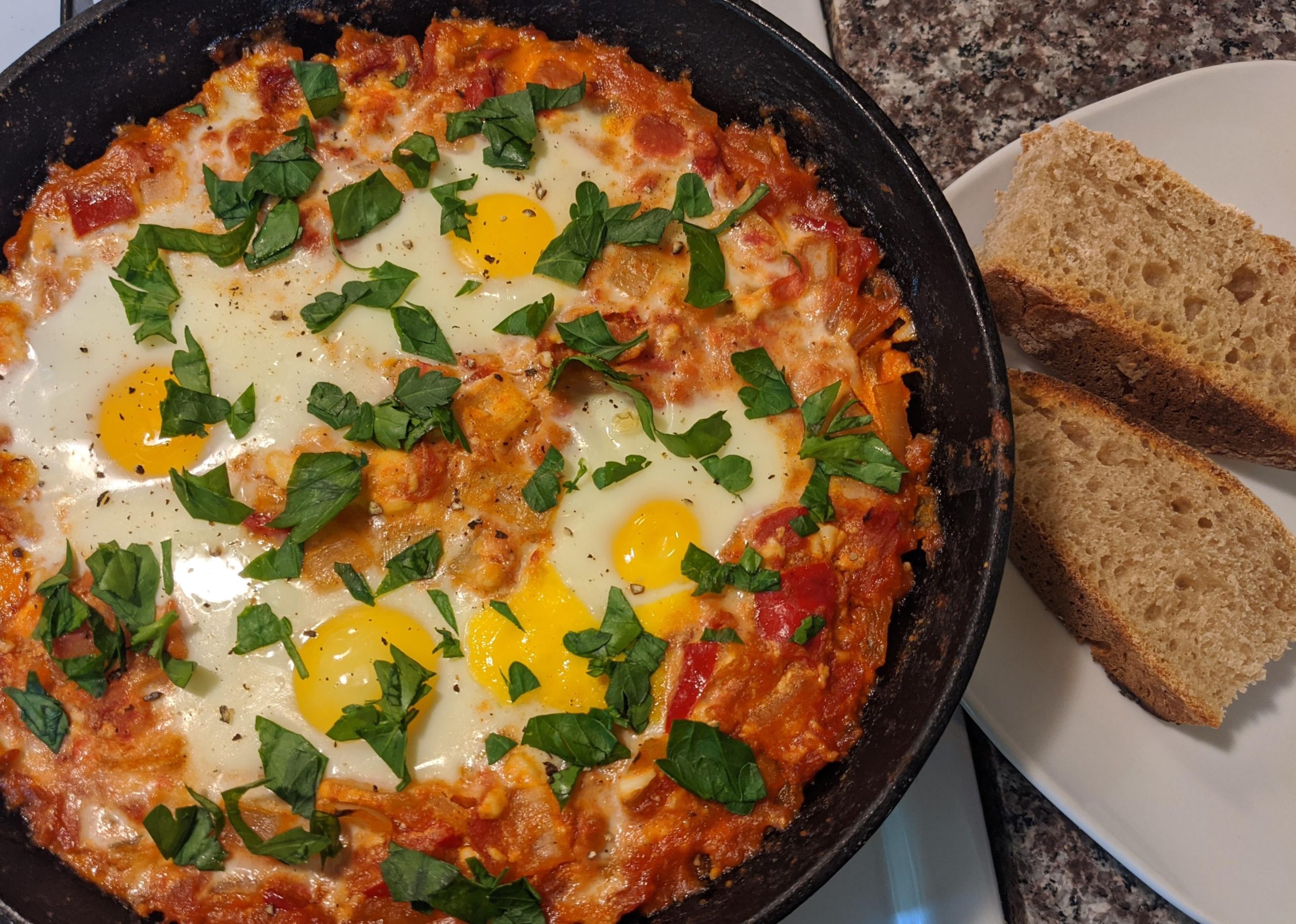 Homemade shakshouka with homemade whole wheat sourdough - Dining and ...
