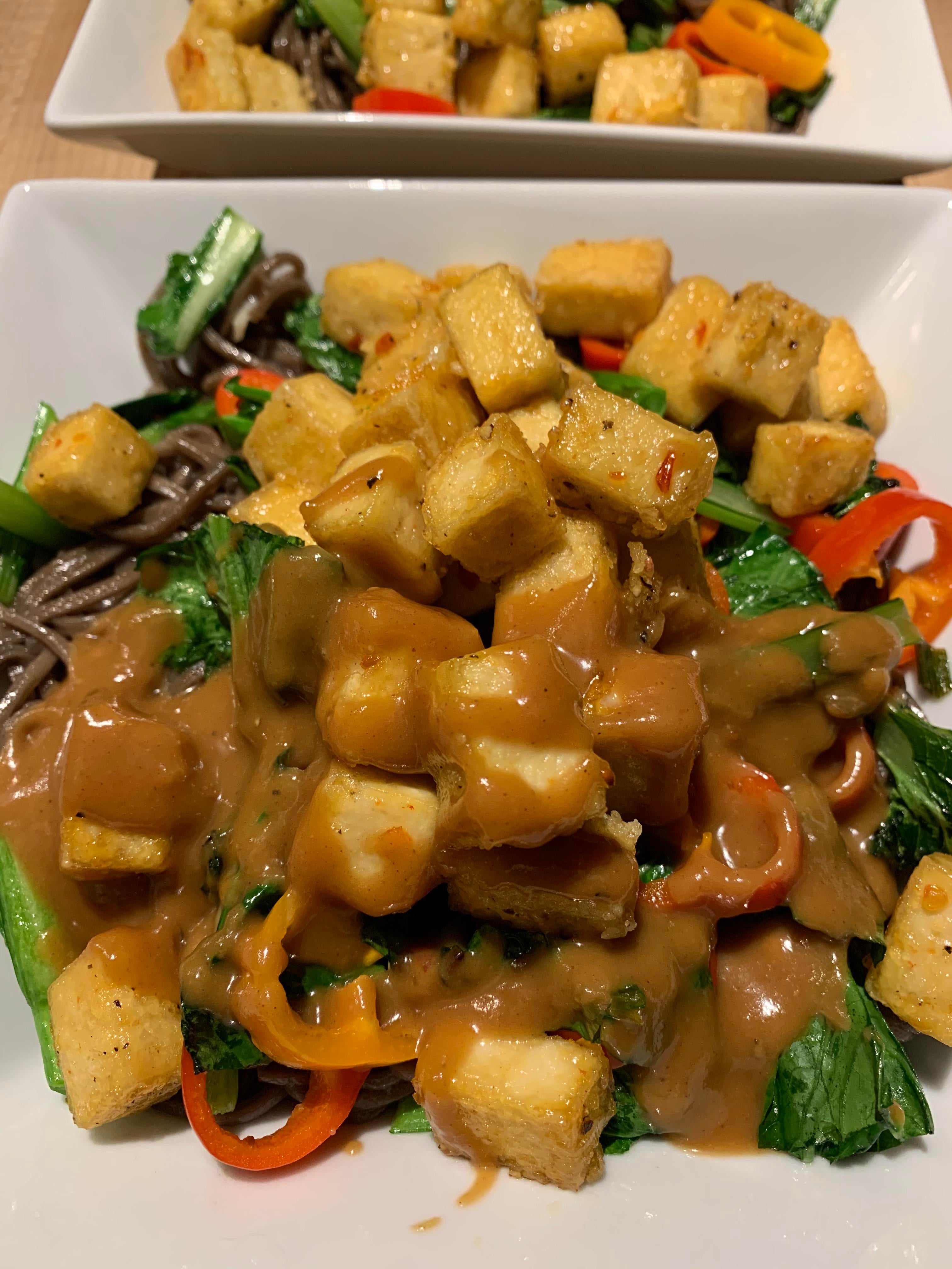 Soba Noodles with Tofu, Yu Choy and Sweet & Spicy Peanut Sauce - Dining ...