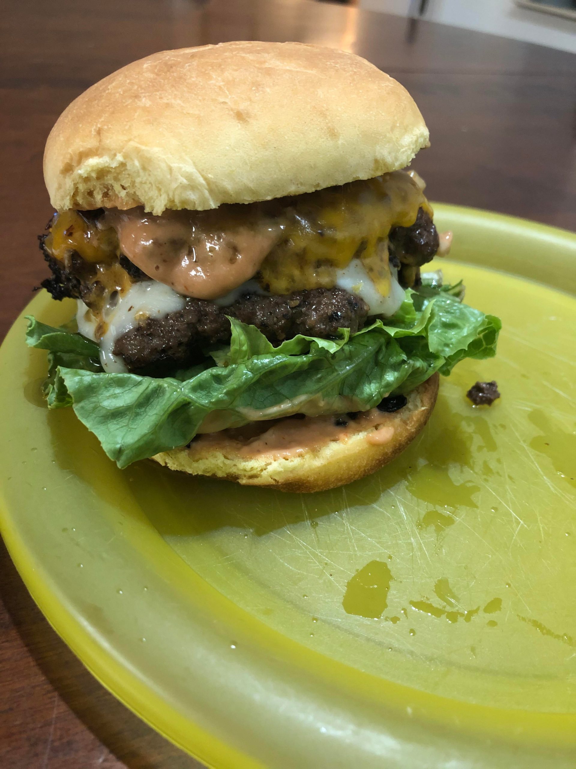 Double smash burger with jammy onions, special sauce, pepper jack and ...
