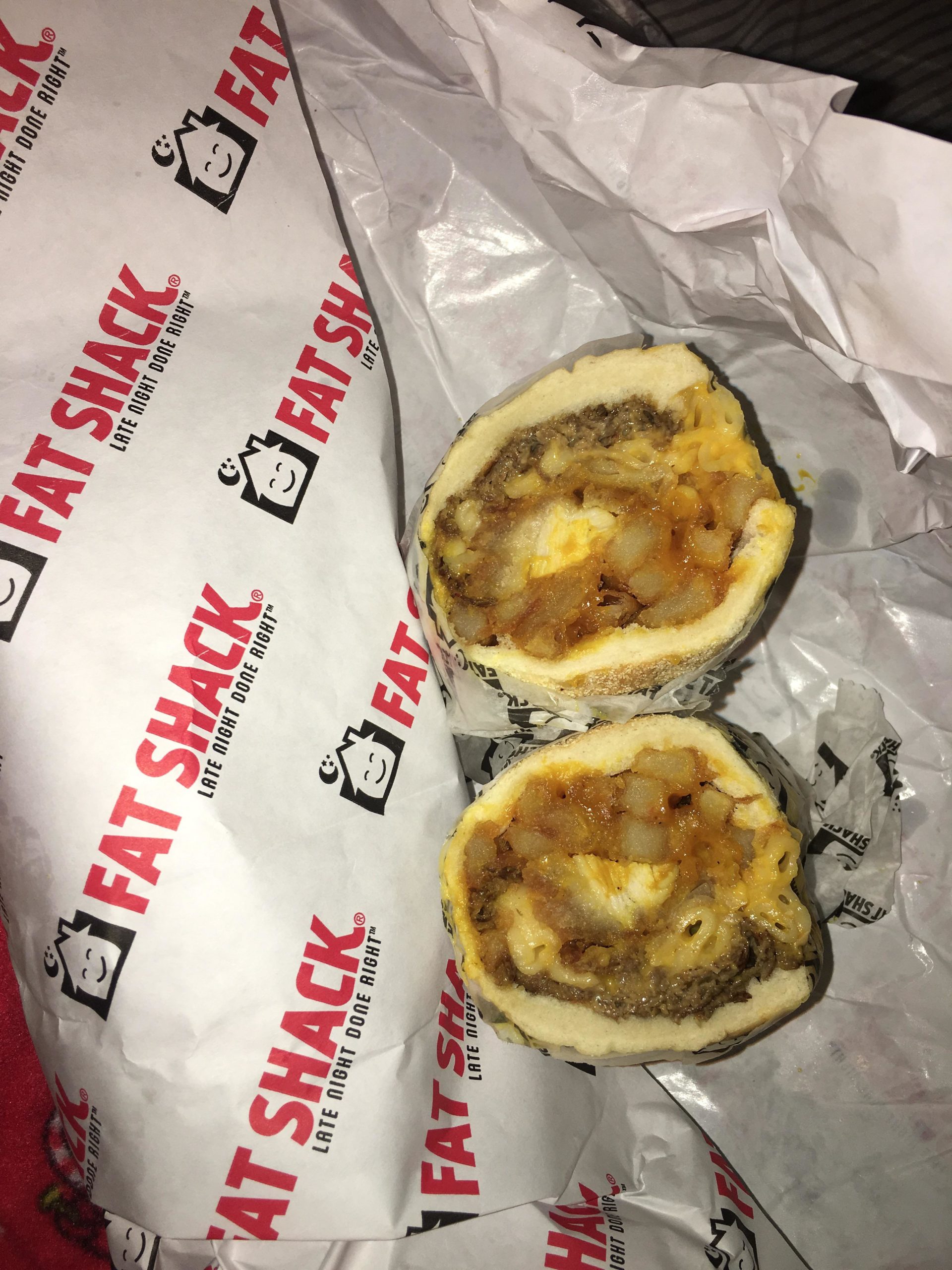 [i ate] and tried Fat Shack. My sandwich has Cheese steak, Mac N cheese ...