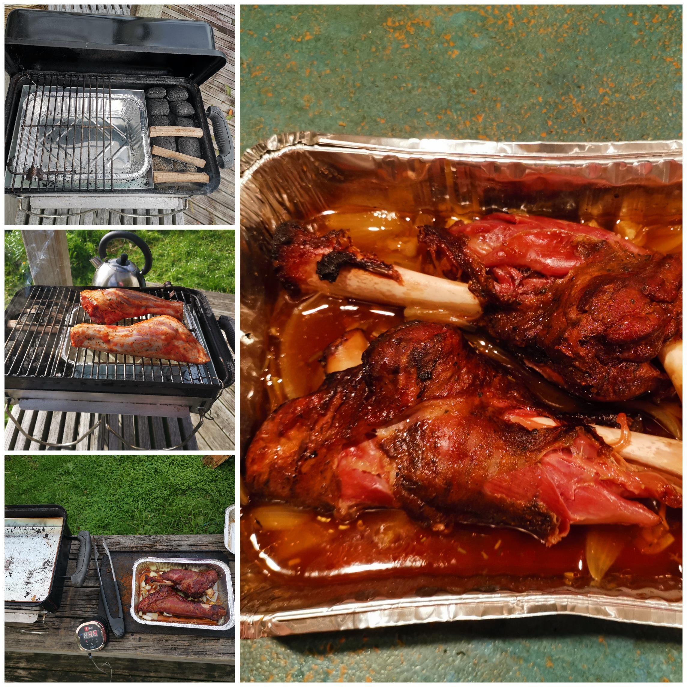 lamb shanks smoked for 2 hours, into the boat for 4 hours, fell apart ...