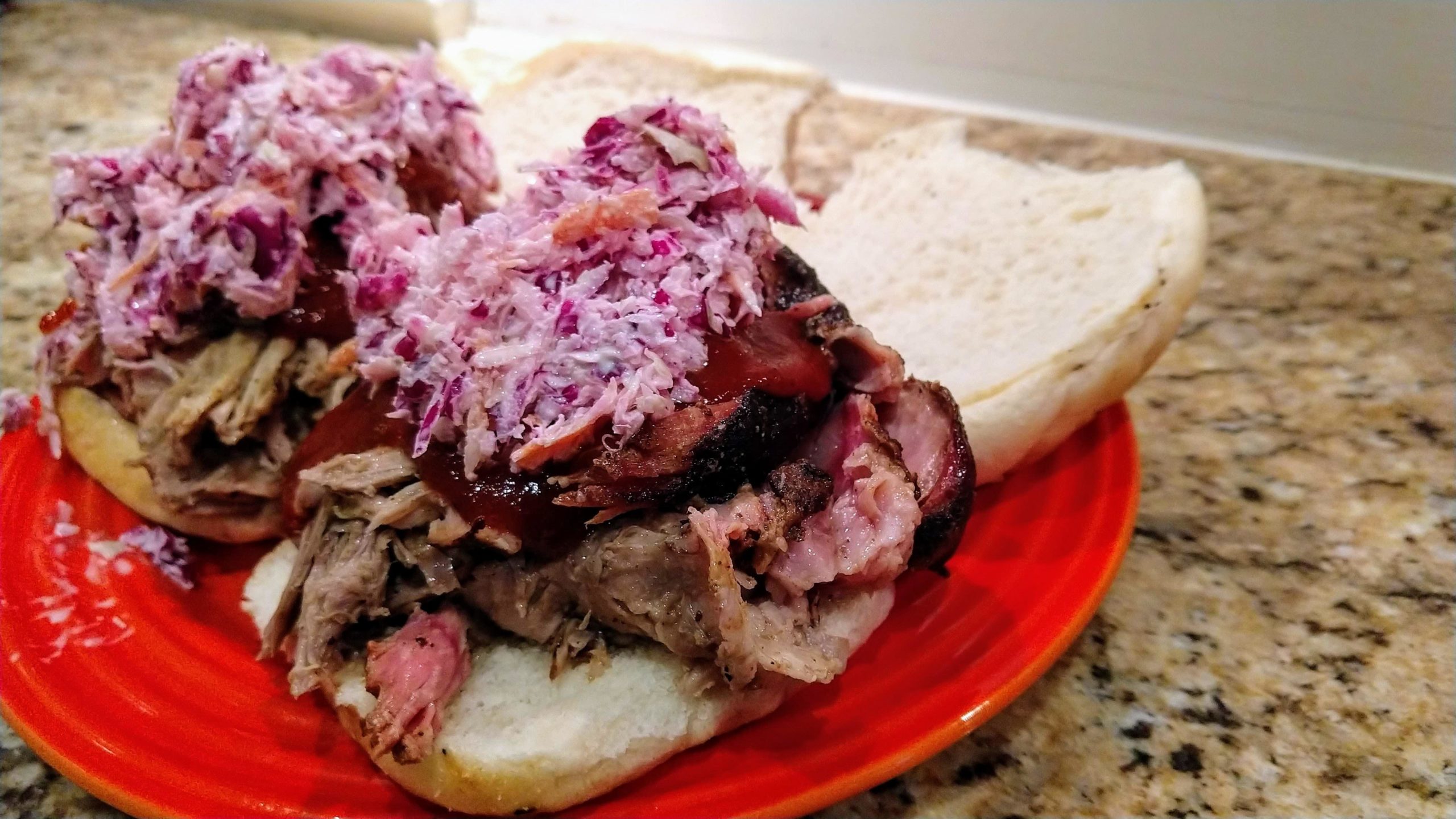 Homemade Pulled Pork with slaw and a Dollop of Sauce - Dining and Cooking