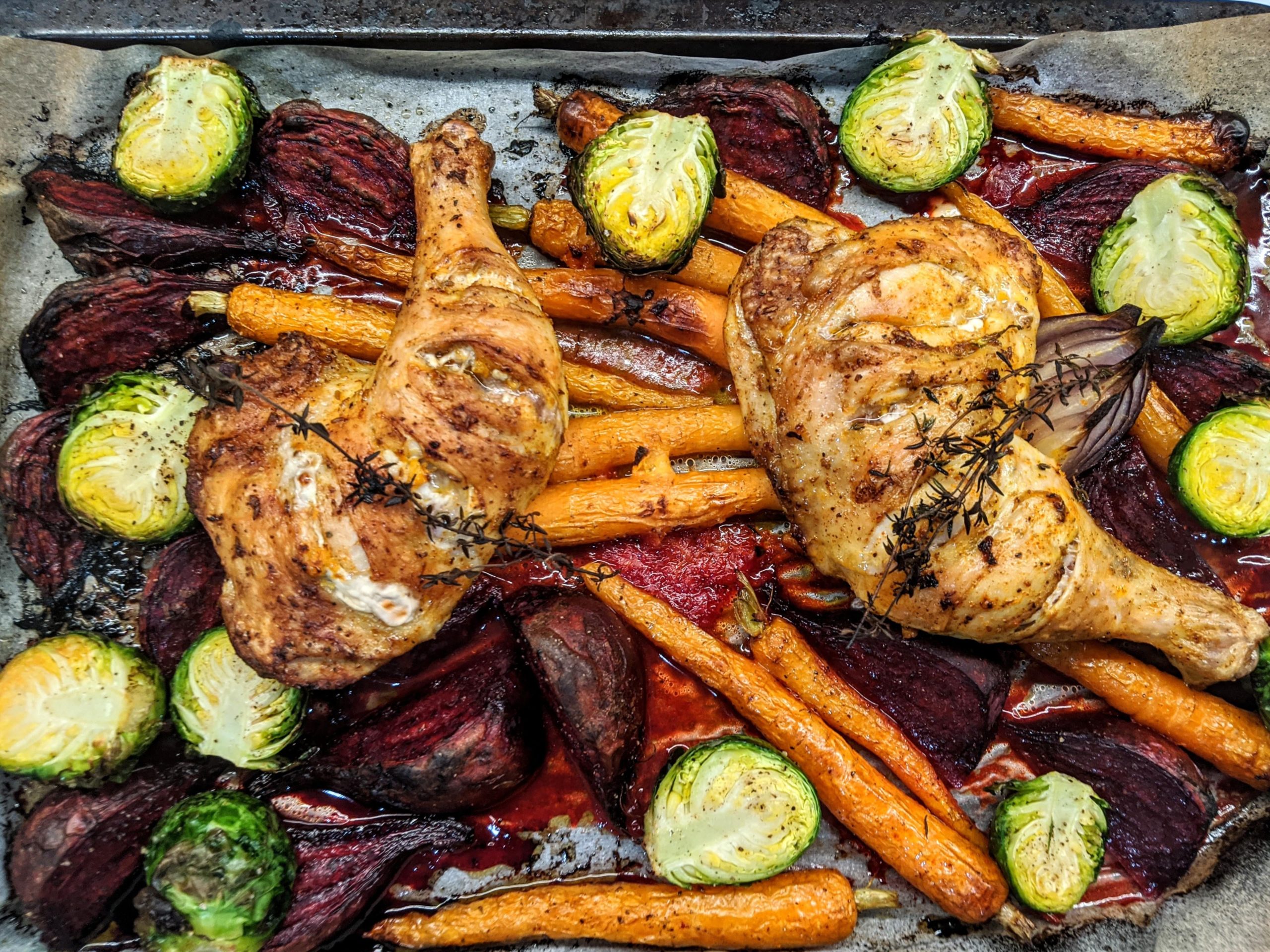 Roasted chicken with beetroot, Dutch carrots and brussel sprouts 🤤 ...