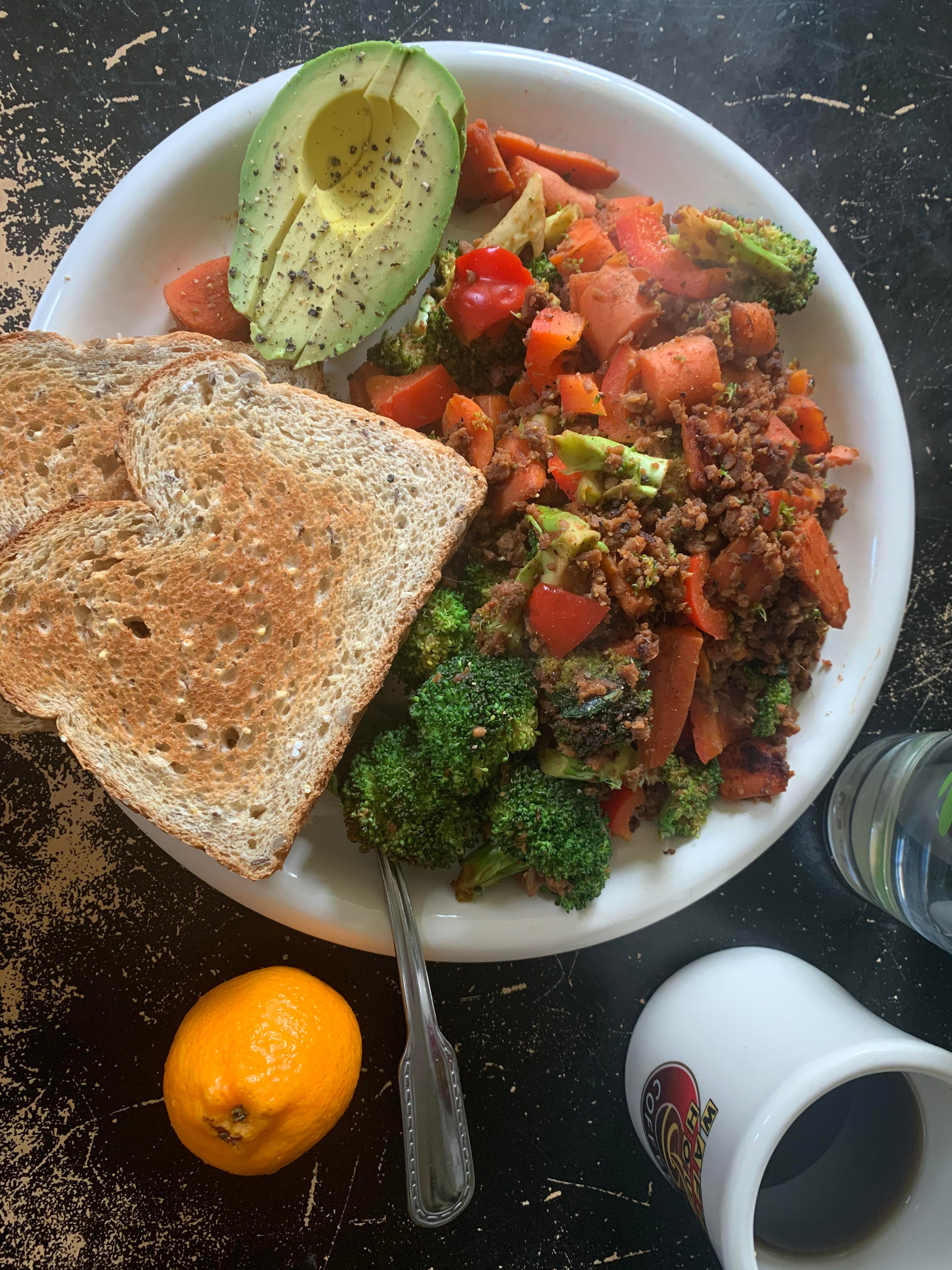 Breakfast: Plant-based meat crumble and veggie mix w/ sides - Dining ...