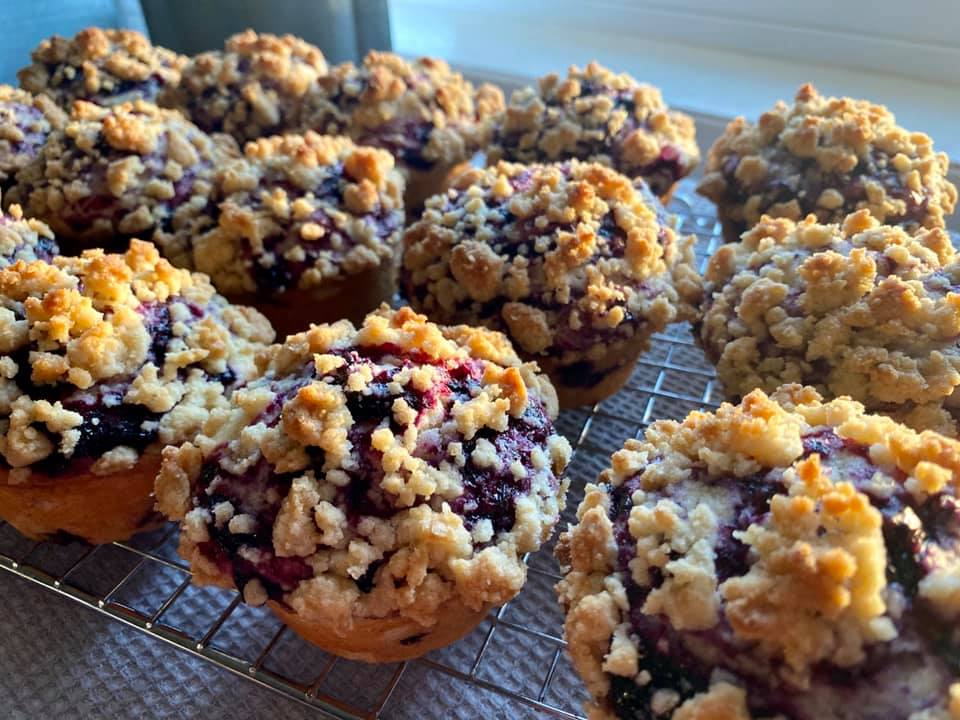 Huckleberry muffins with streusel were my reward for helping pick today ...