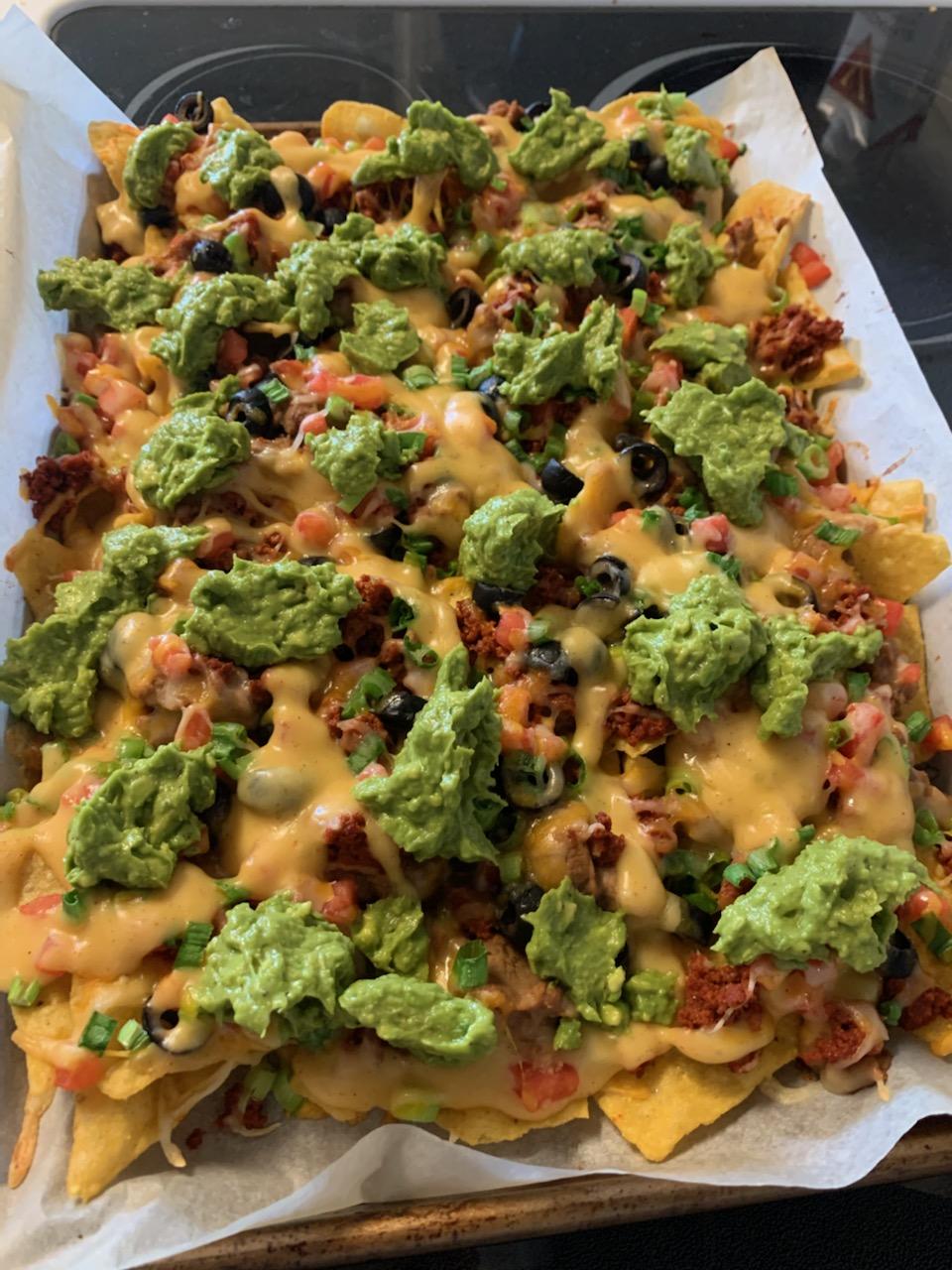 Made my household-famous chorizo nachos with homemade nacho cheese and ...