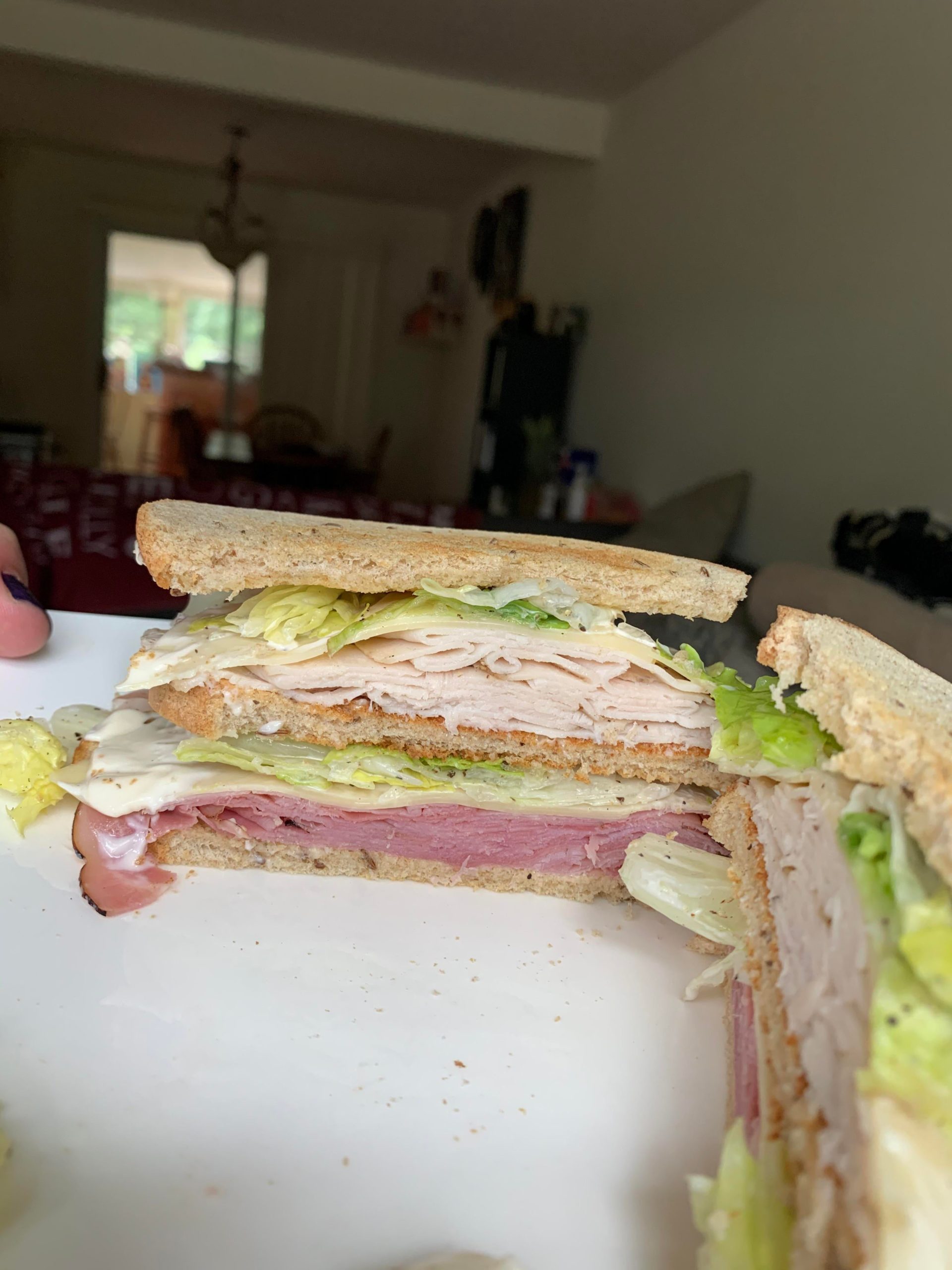 Toasted Rye Club Sandwich, honey ham, black pepper turkey, iceberg ...