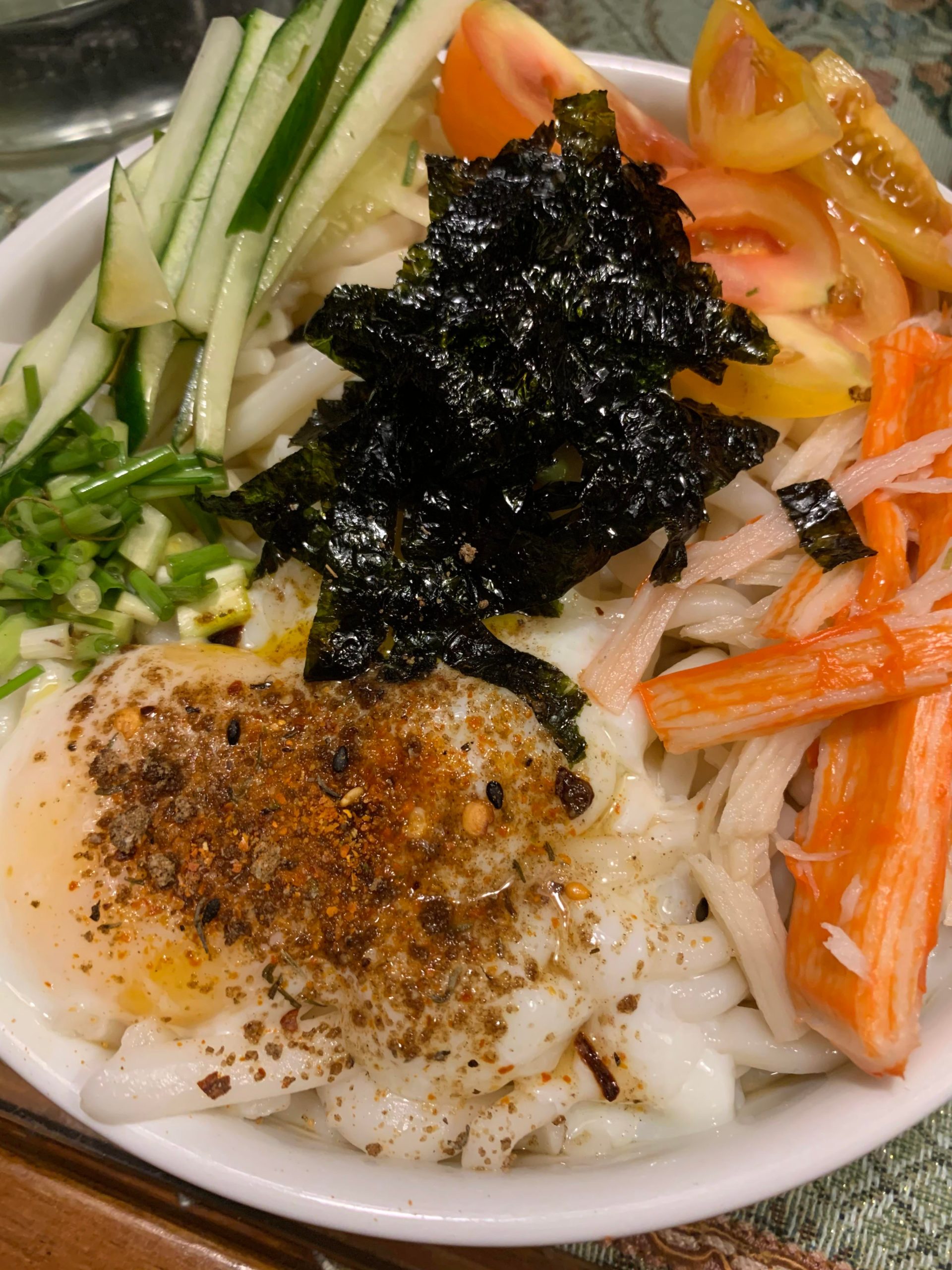 Not ramen, but close enough! Cold Tanuki Udon - topped with vegetables ...
