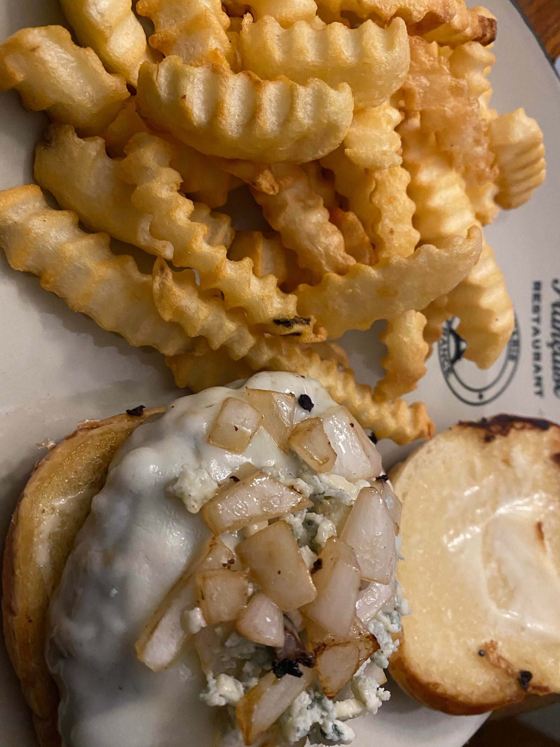 Bison burger with crumbled bleu cheese, Provolone cheese and cooked ...