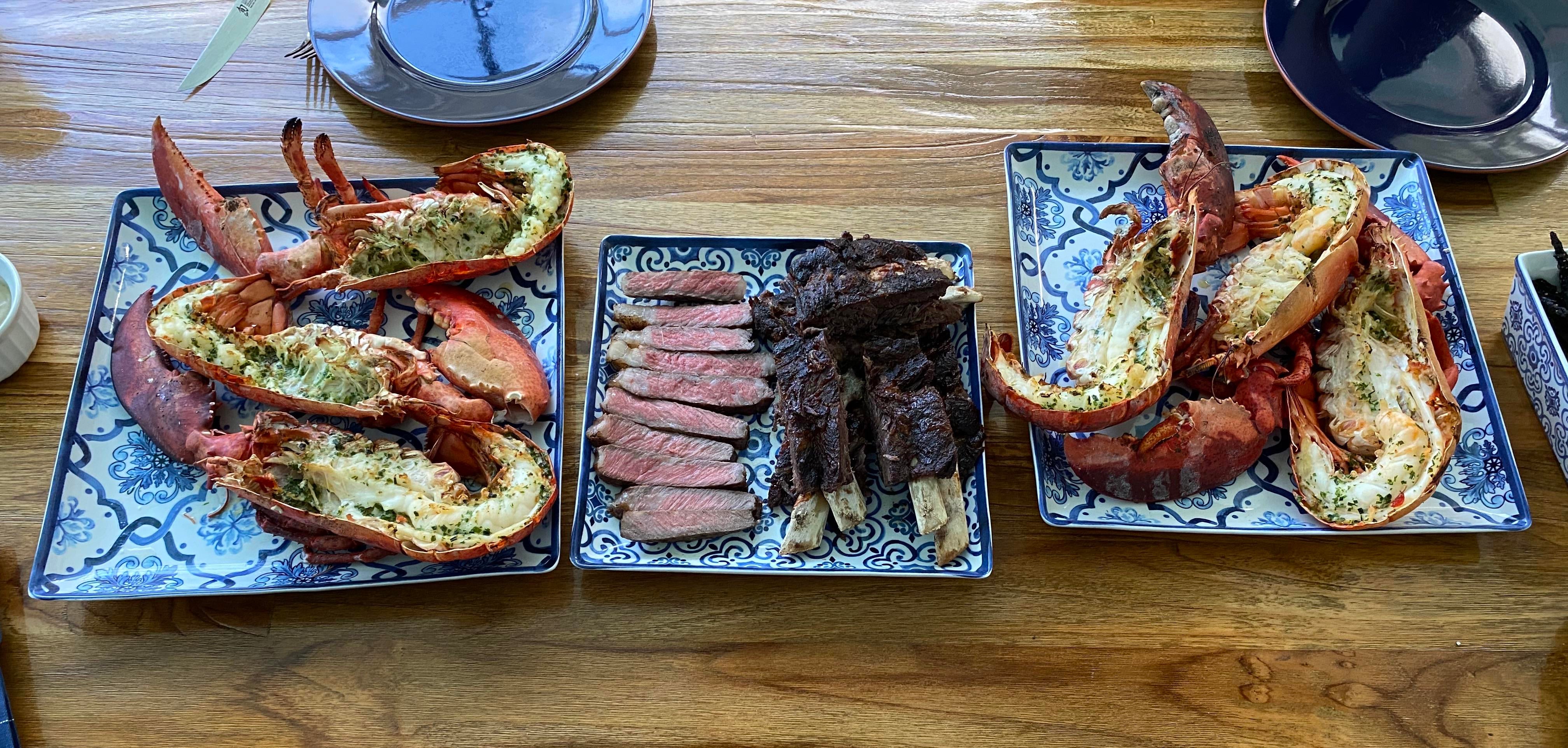 Last night’s feast: broiled lobster, Japanese A5 wagyu NY strip, and ...