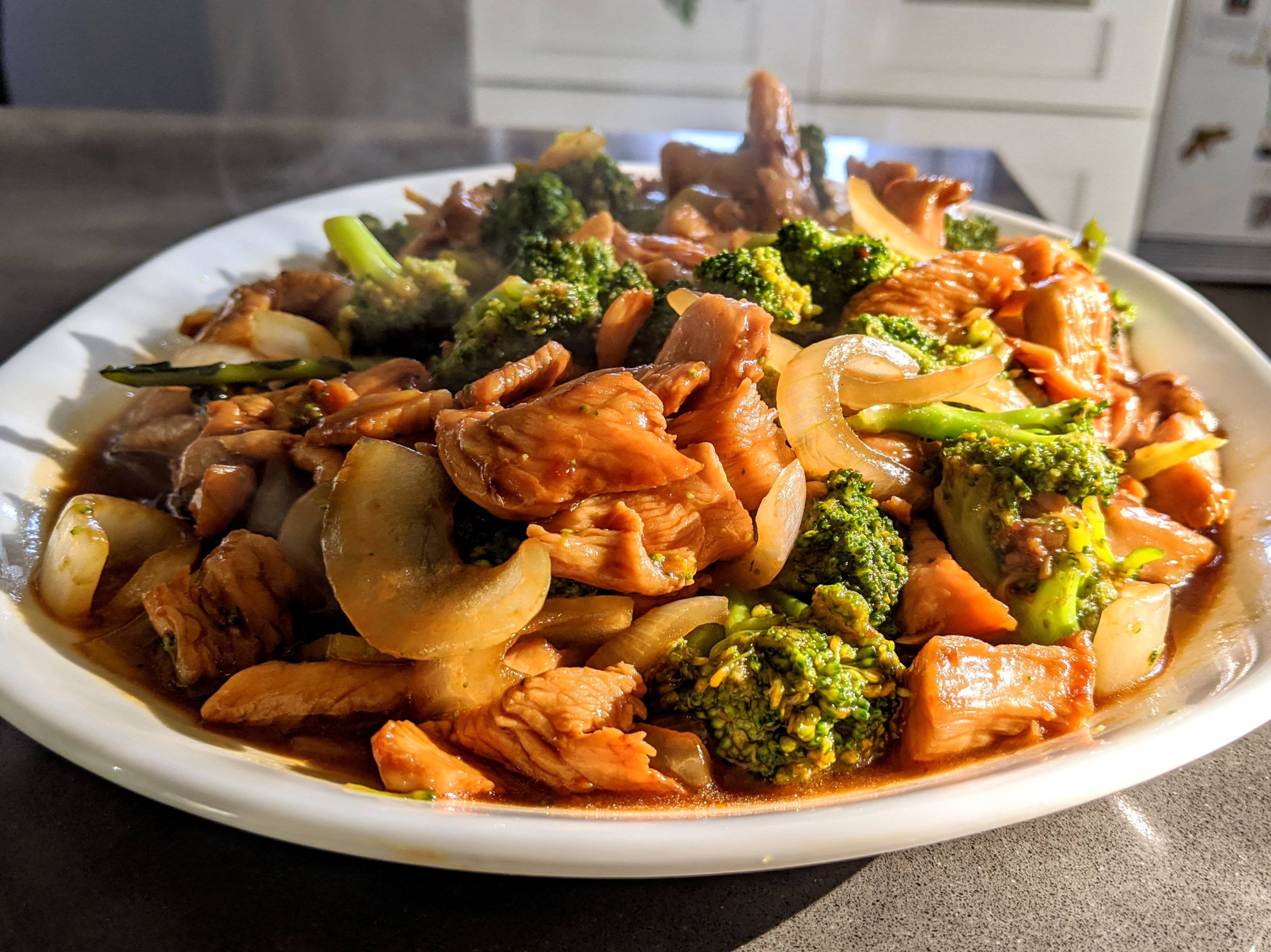 Steaming Chicken Broccoli right out of the pan. - Dining and Cooking