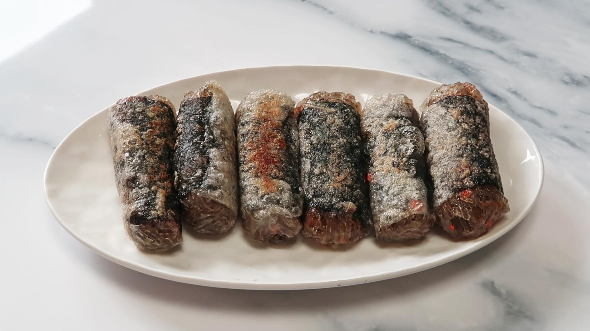 Korean Street food: Fried Seaweed Rolls with Clear Noodles (Kim-mari ...