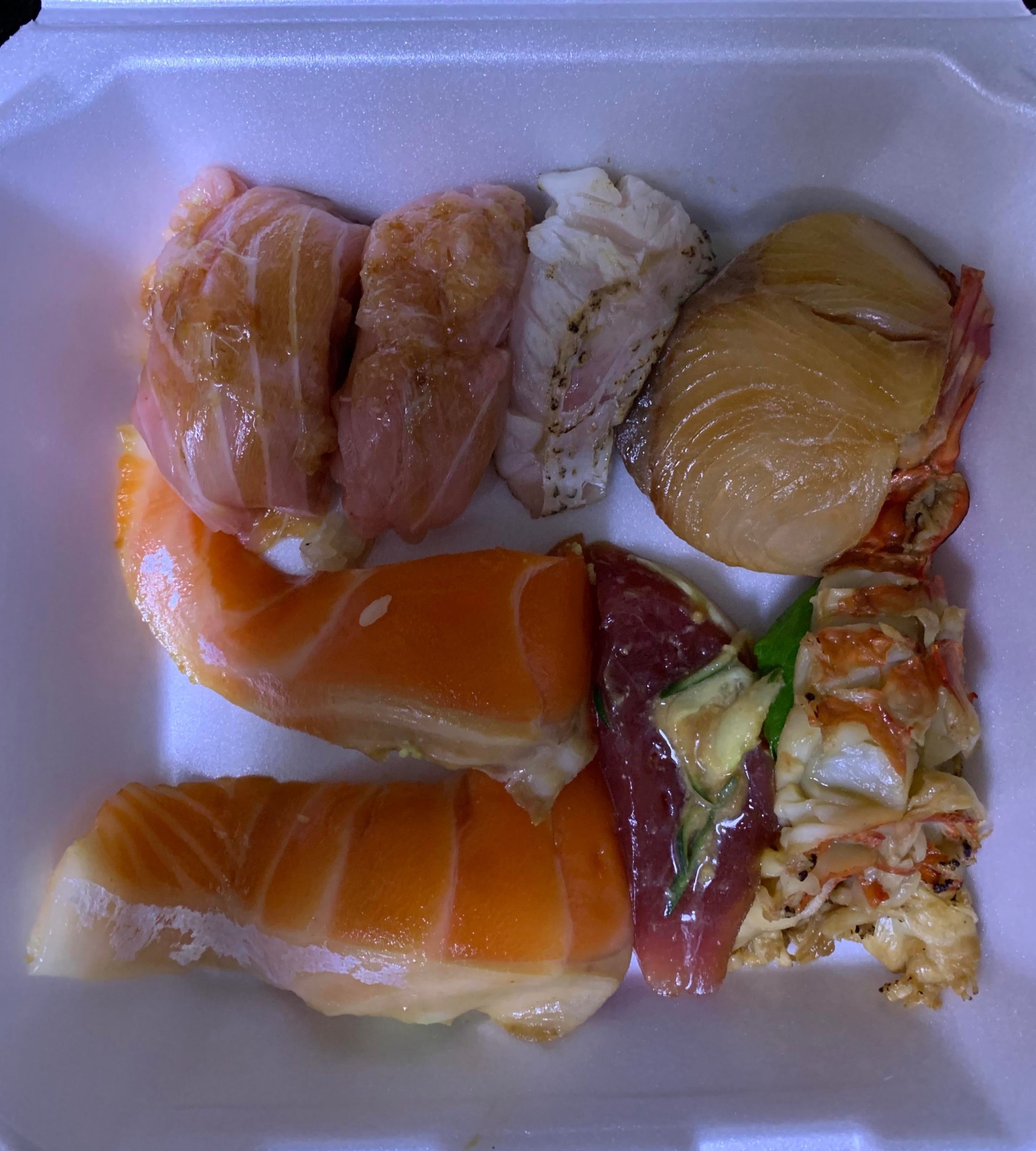 Surprise sushi from my dad! Pieces so big I had to eat in two bites ...