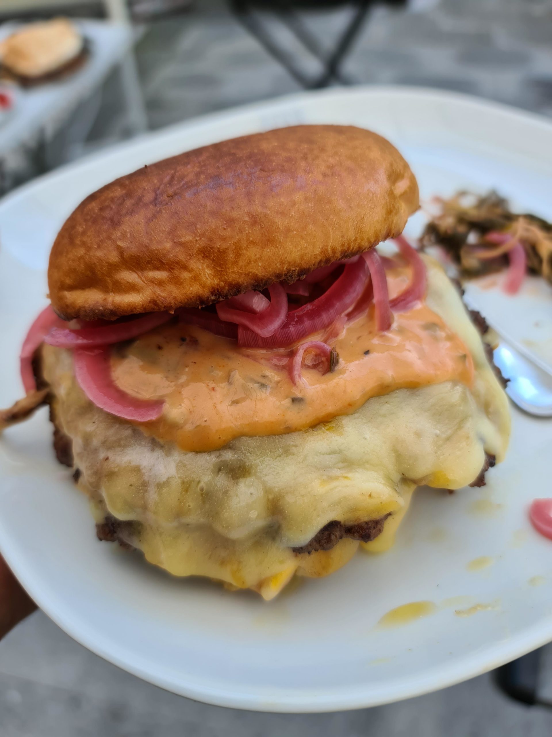 Double smash burger with monteray jack + cheddar cheese with homemade ...