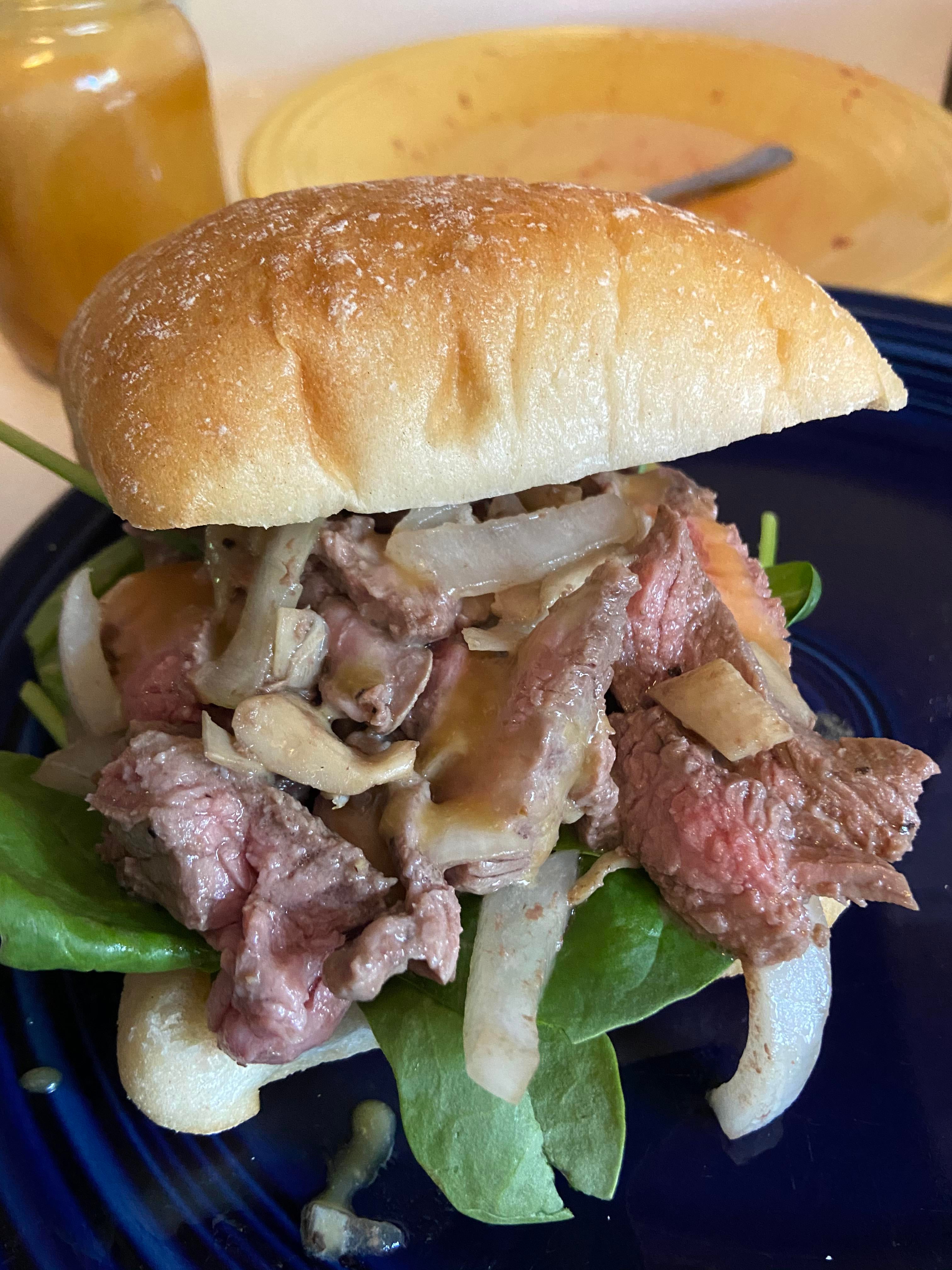I made a steak sandwich with mushrooms I harvested this morning ...