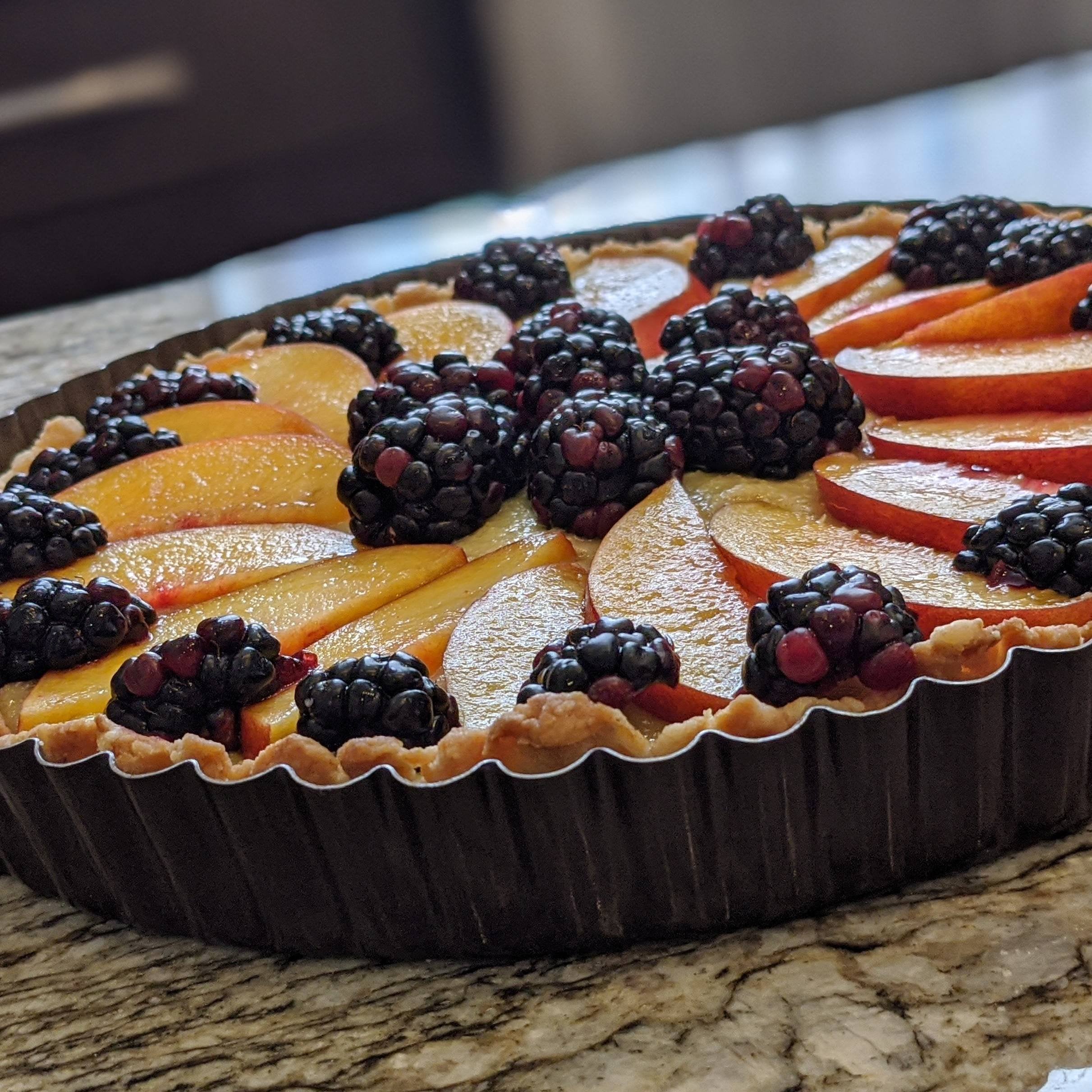 My first attempt at a summer fruit frangipane tart, moments before it ...