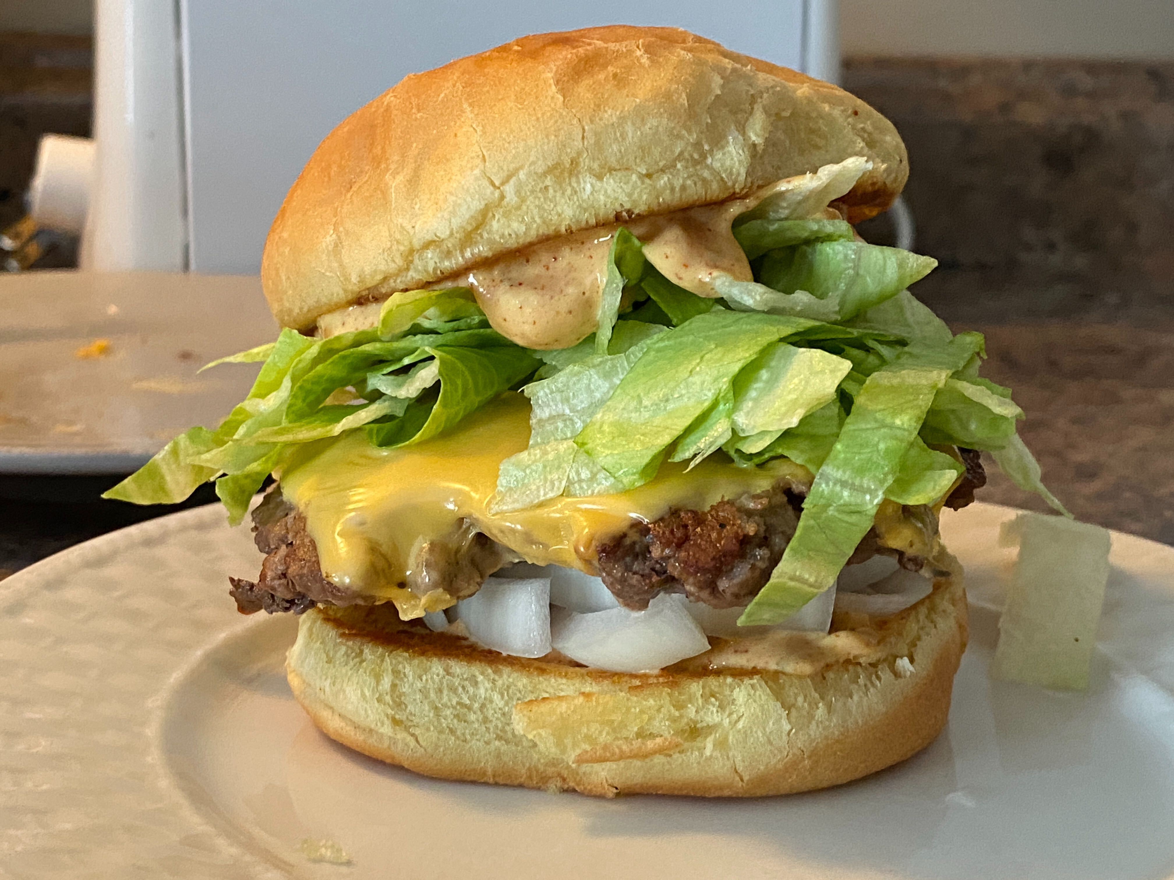 Made a nice fake shack burger for lunch... it looks way taller than it ...
