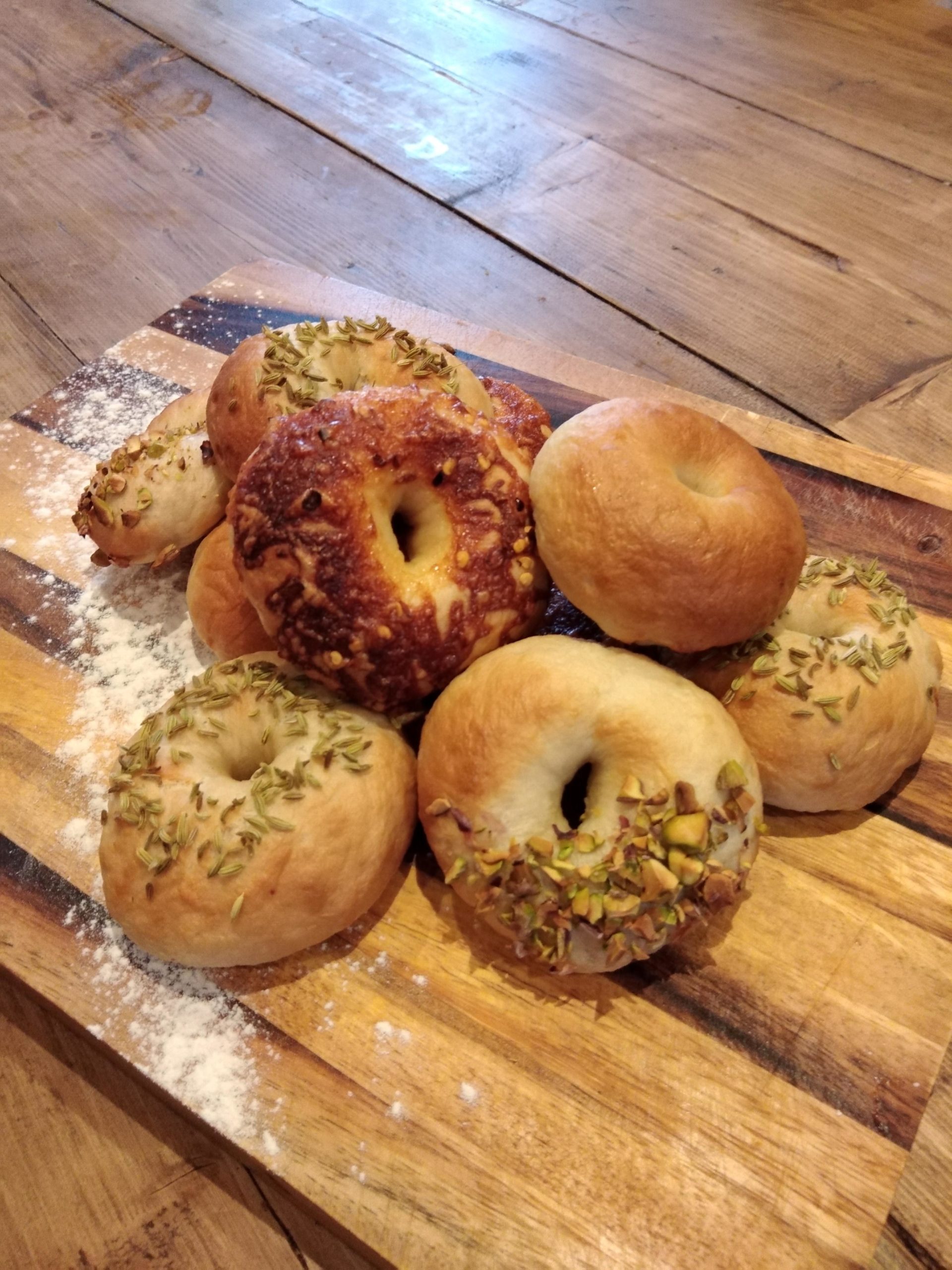I made bagels! Plain, pistachio, fennel seed, and chilli cheese ...