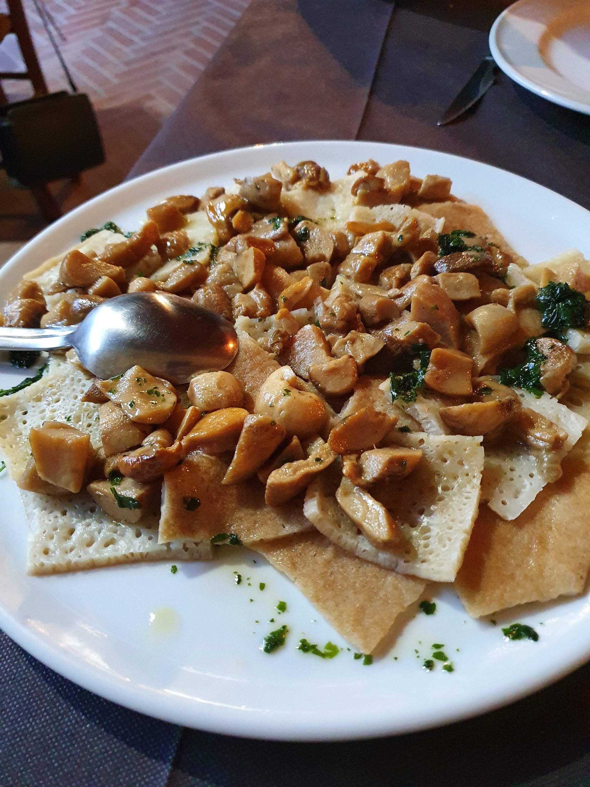 Testaroli with porcini mushrooms - most ancient type of pasta from ...