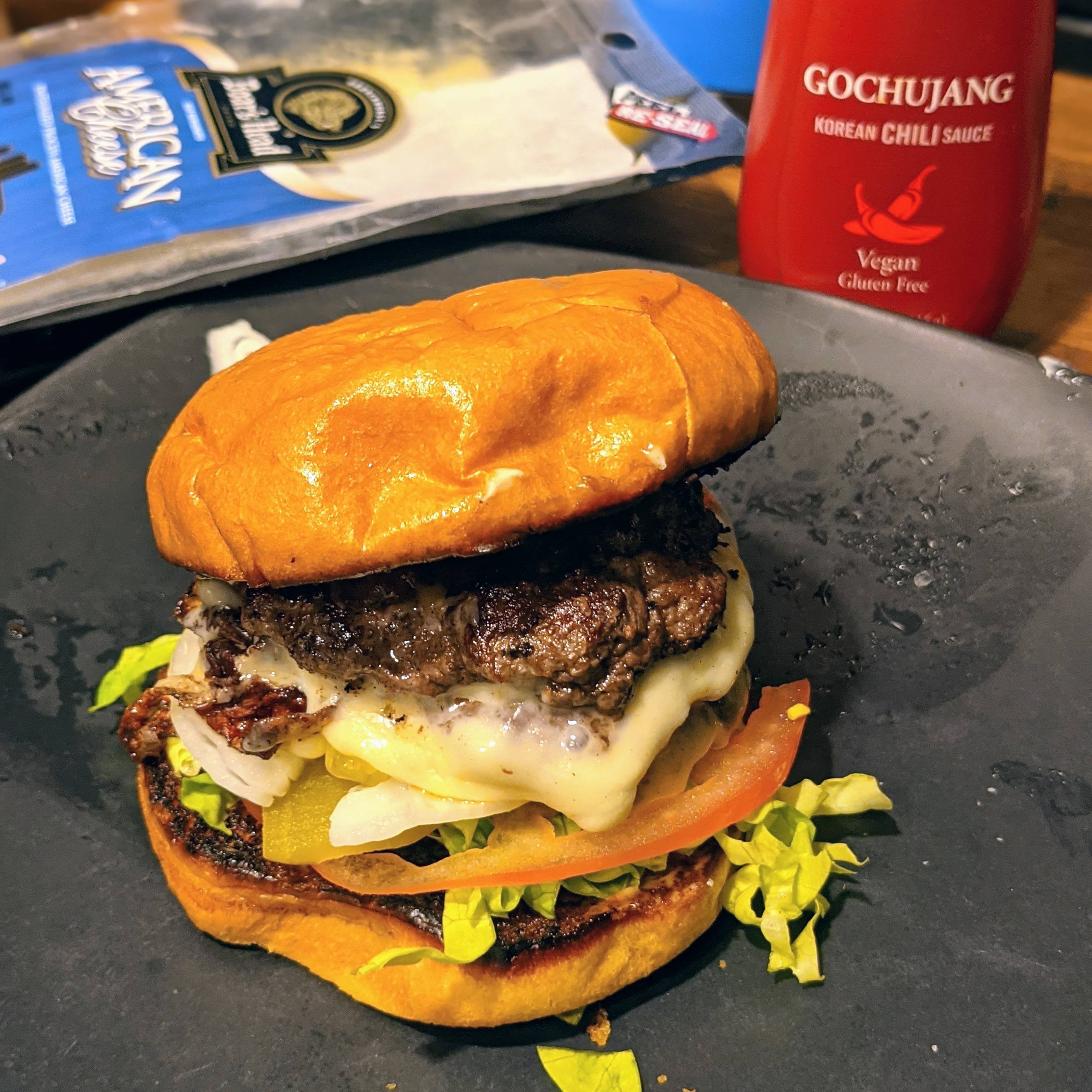 The sky is orange, but my belly is happy - 3x2 Wagyu smashburger with ...