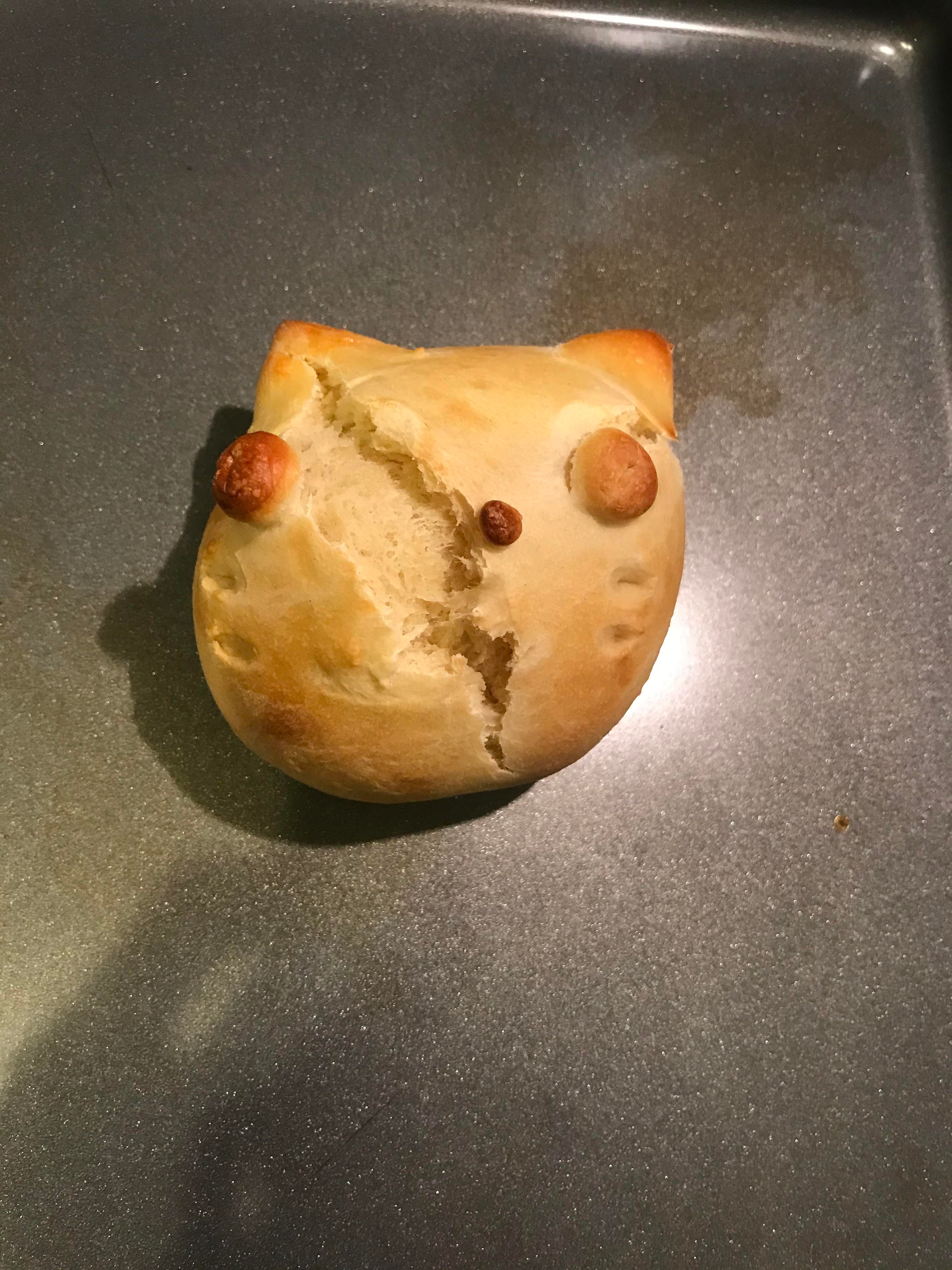 Cursed soul cat I just made. (New to baking bread) Tastes delicious ...