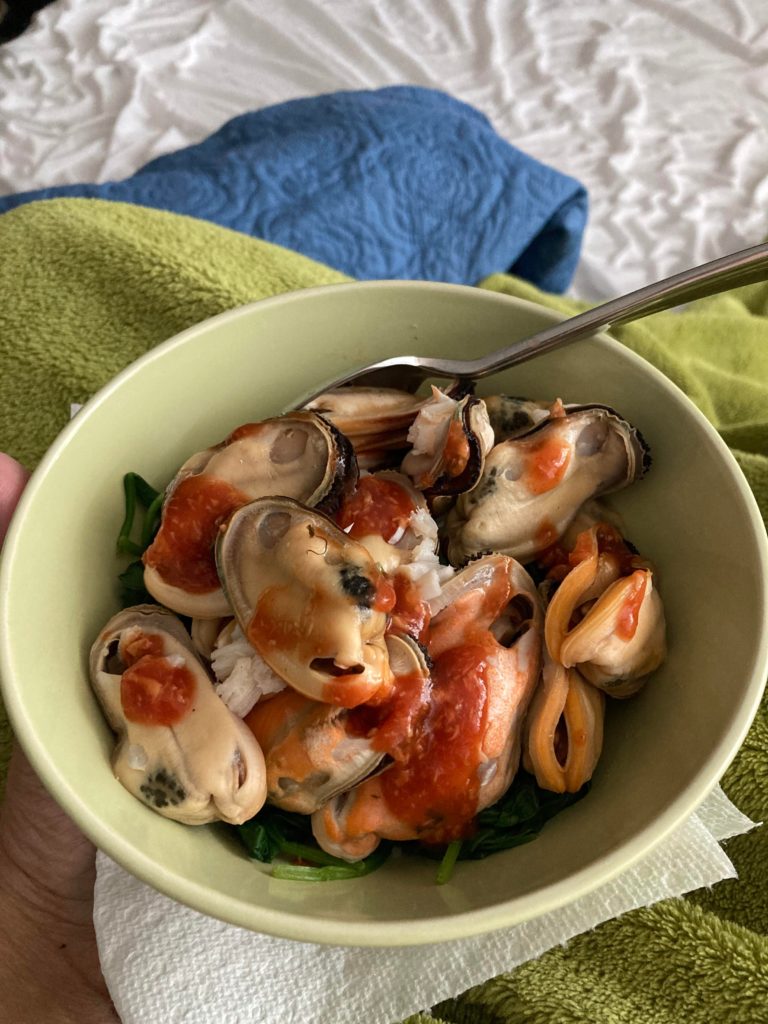 313 cals - steamed mussels, basmati rice, spinach and tangy seafood ...