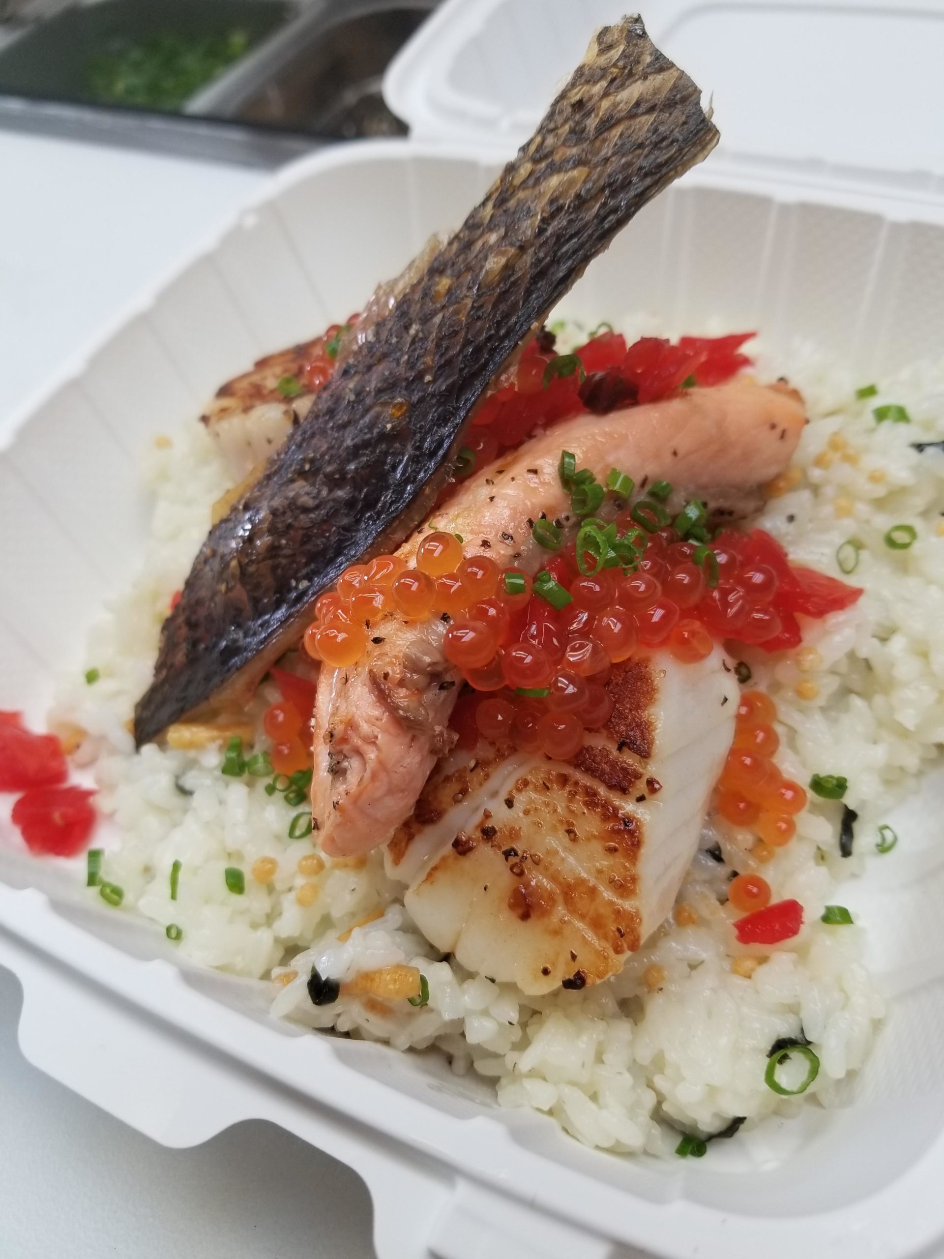 Deconstructed Ochazuke (Green tea bonito broth rice with seared Scallop ...