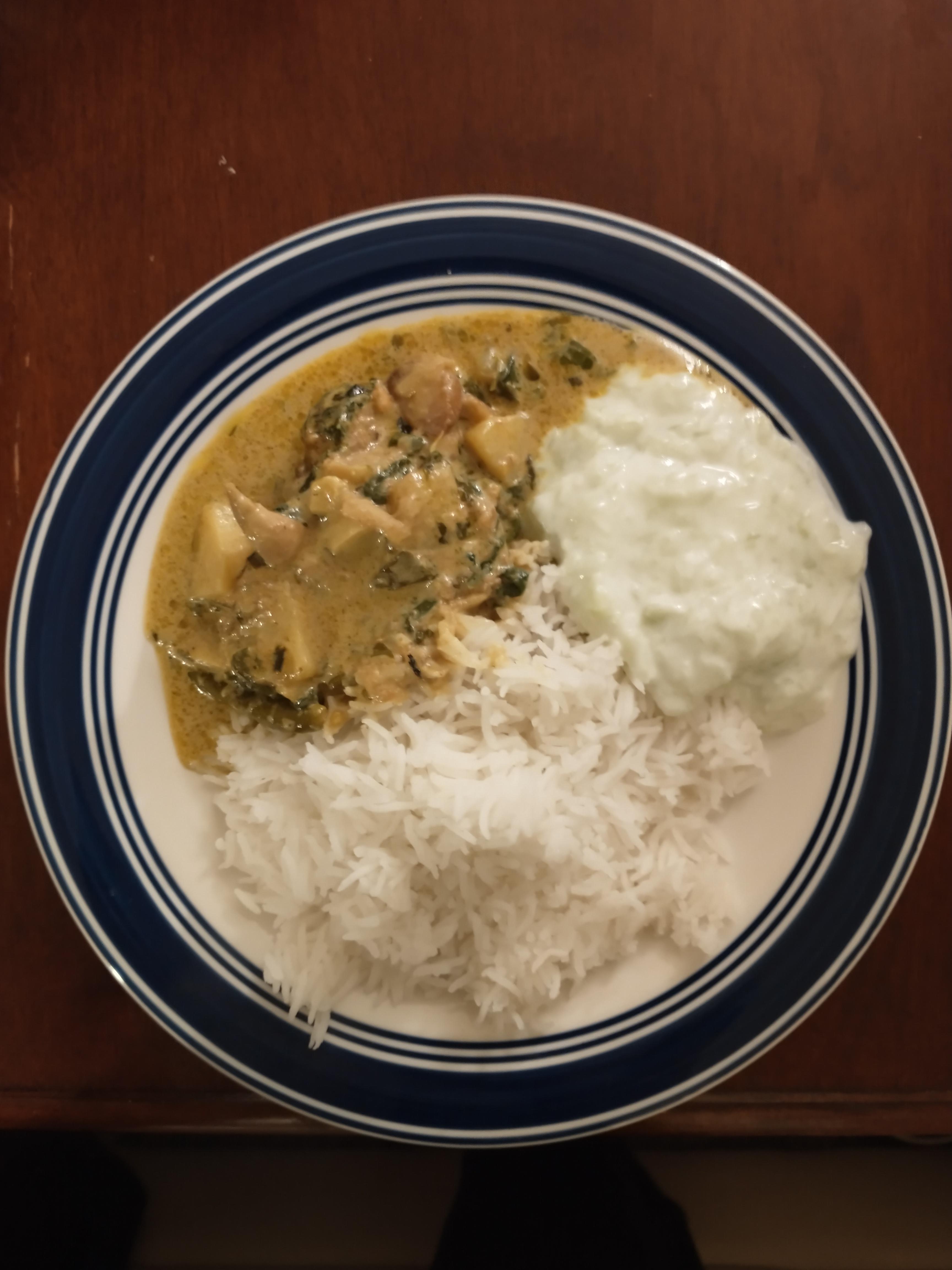 Tonight's dinner - chicken curry with rice and cucumber raita 🙂 ...
