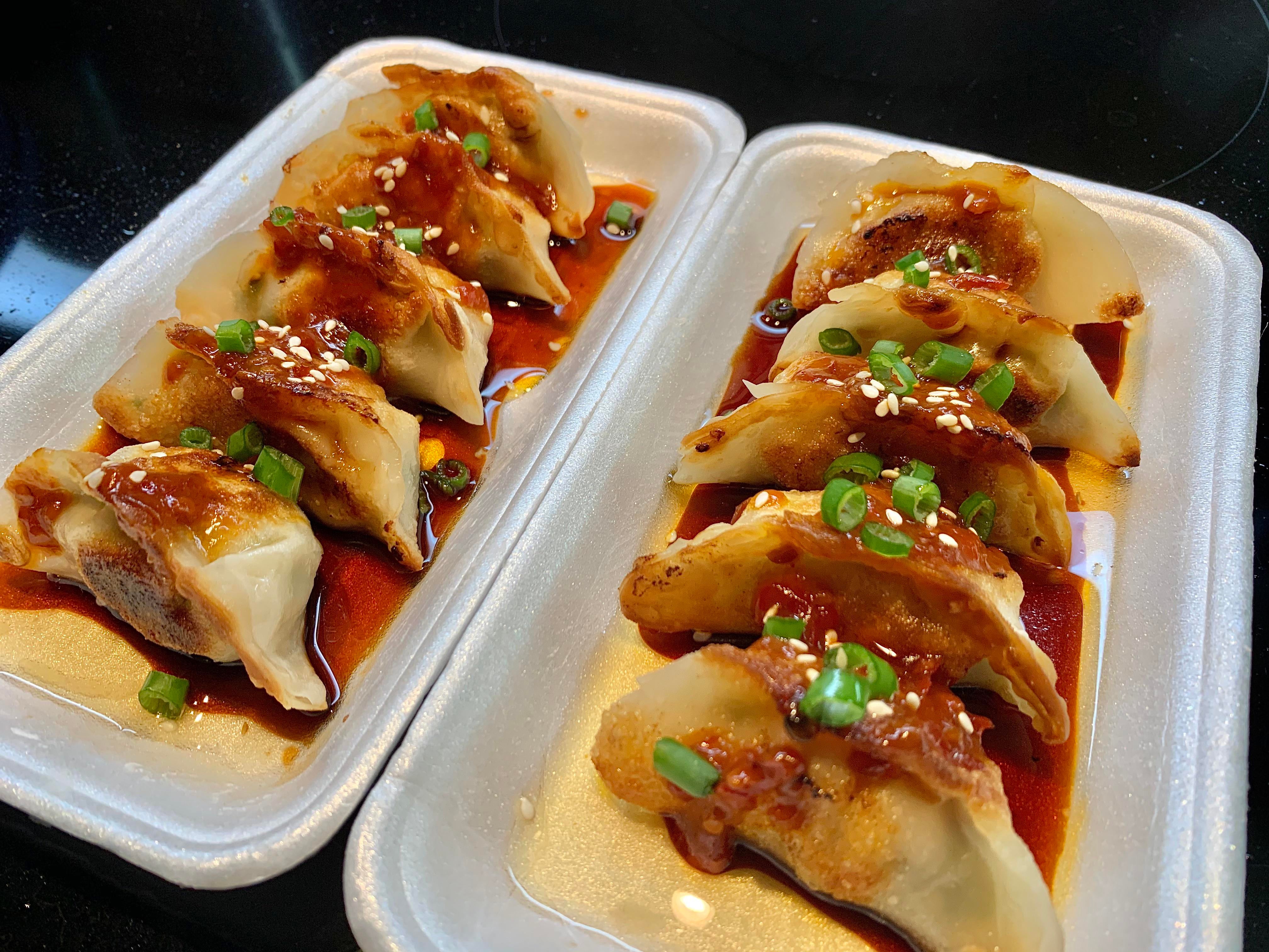 Homemade potstickers, served just like the way they do in the alleyways ...