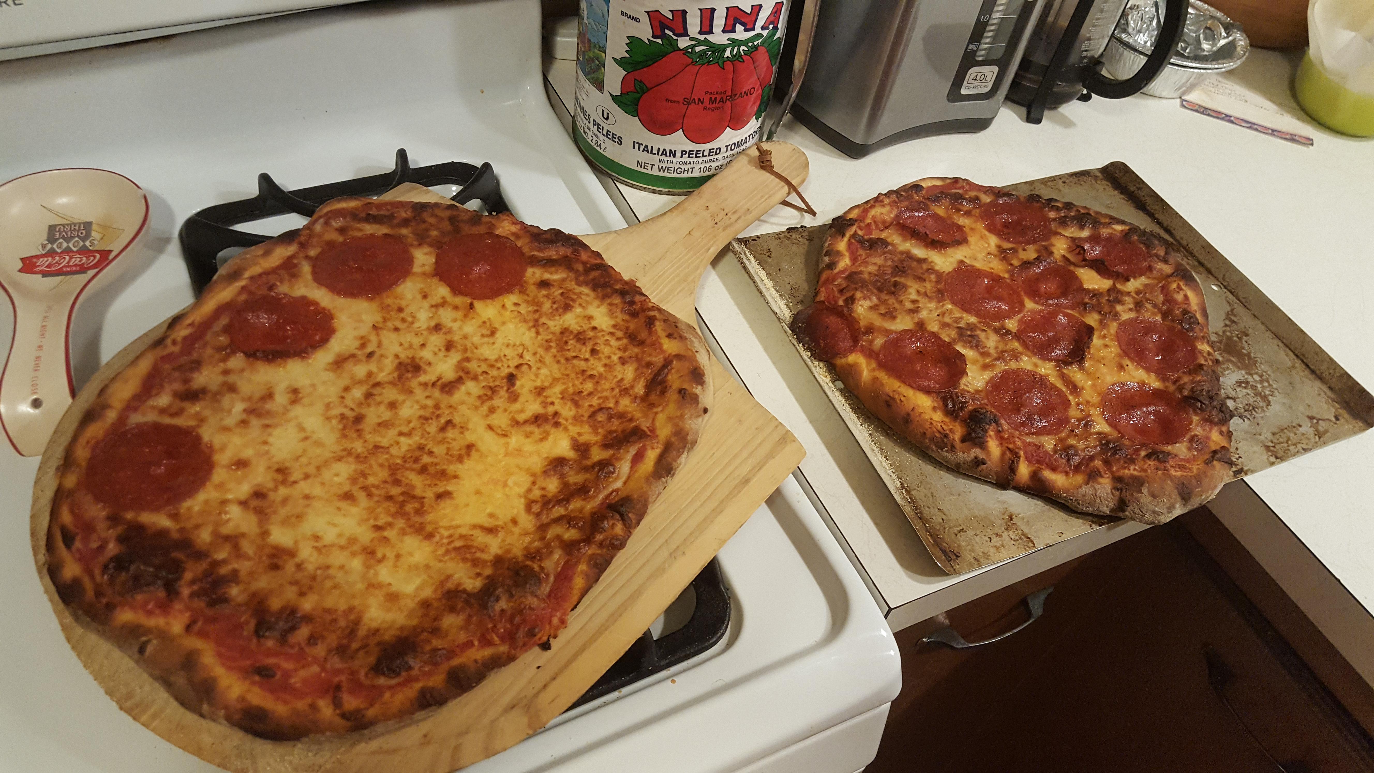 Two stone-cooked pizzas my family made for supper. - Dining and Cooking