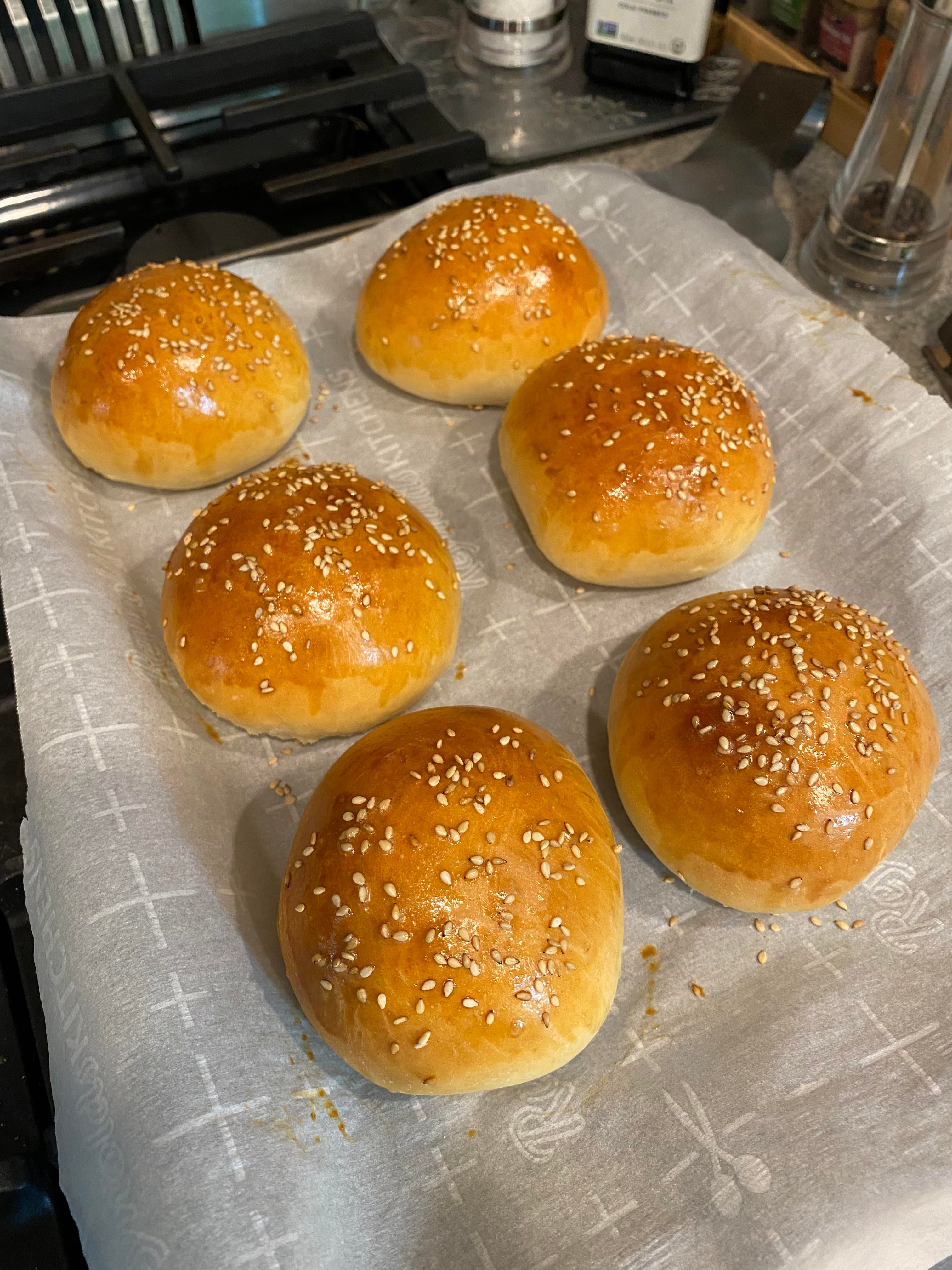 Japanese milk bread buns - topped with toasted sesame seeds - Dining ...
