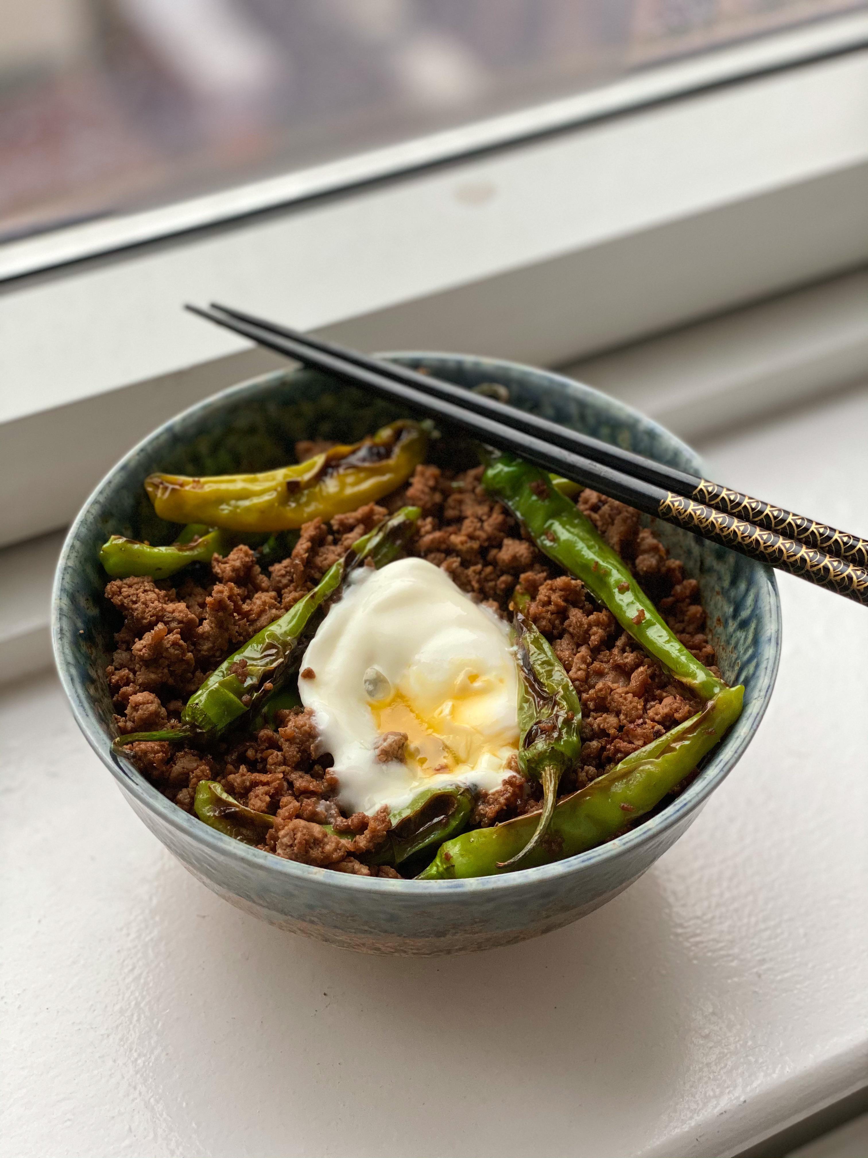 Soboro Don with Shishito Peppers just hits the spot. - Dining and Cooking