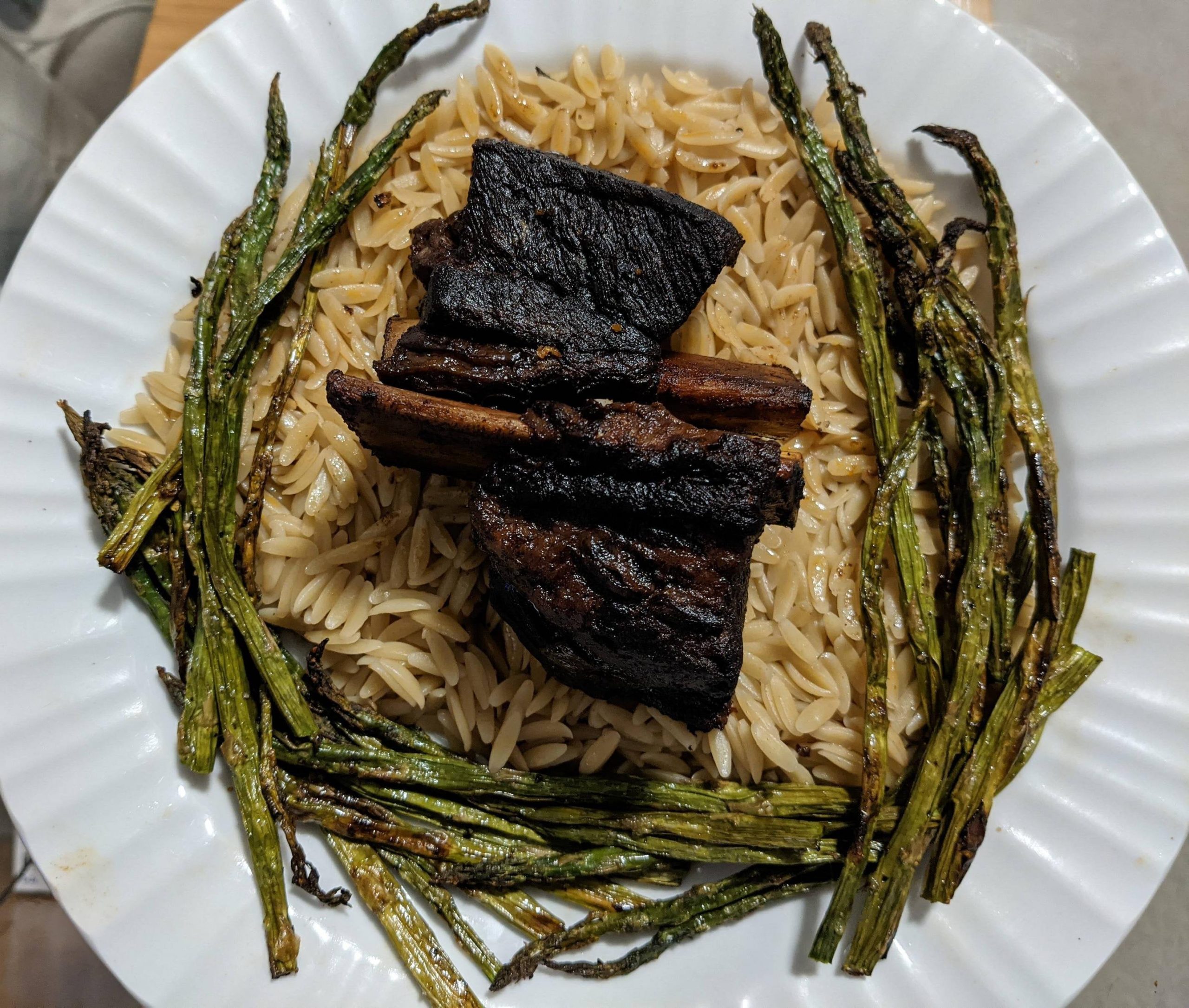 Braised Short Ribs, on a bed of orzo and asparagus - Dining and Cooking