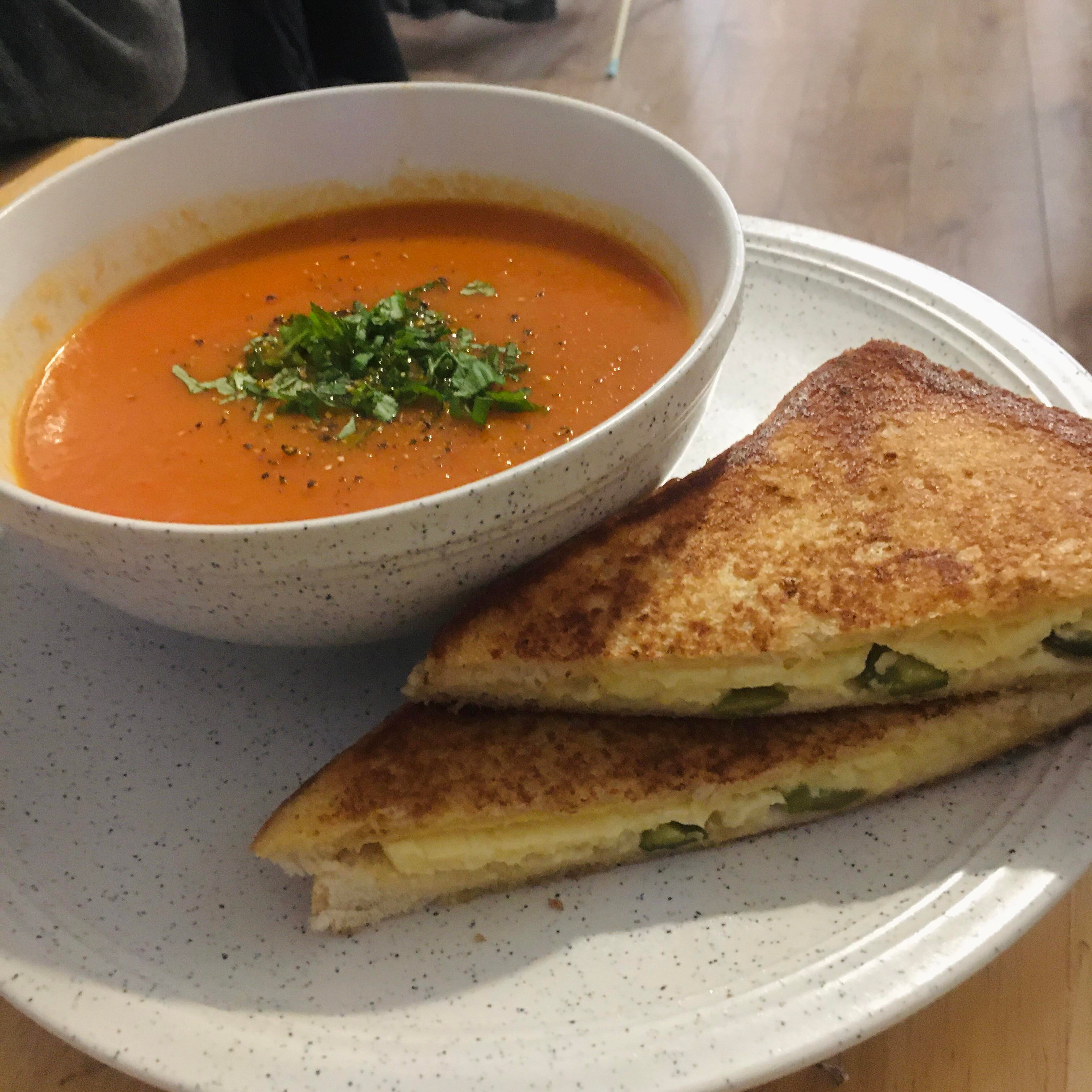 Homemade tomato soup with cheese toasties (toasties also have ...
