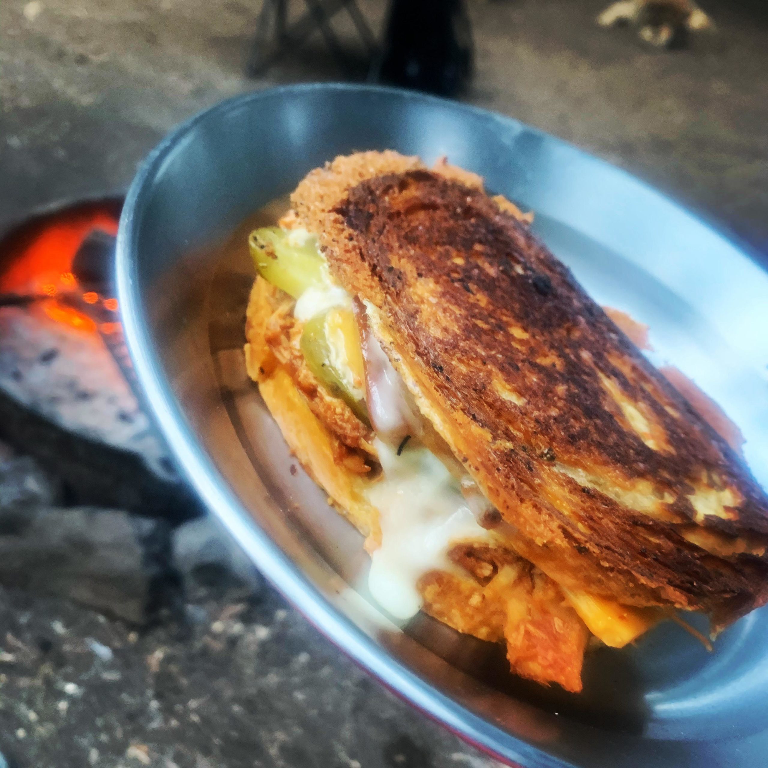 BBQ chicken melt with pickles, smoked cheddar, and Munster- grilled ...