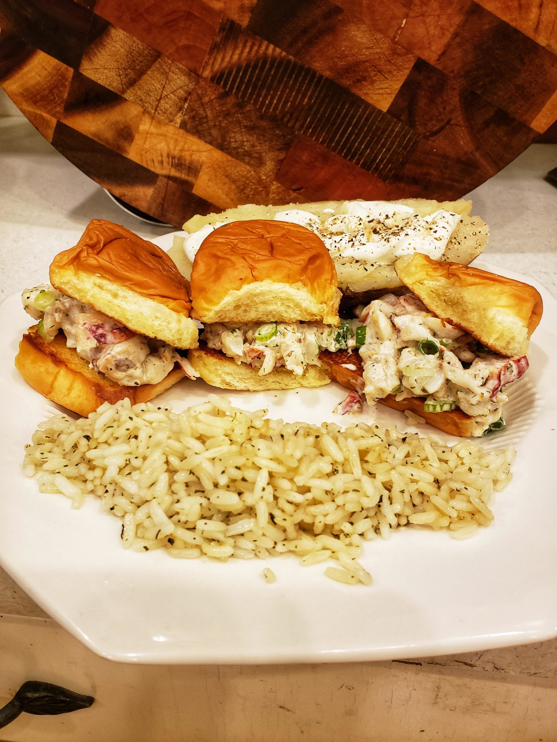 Lobster roll sliders with cilantro lime rice and sour cream baked ...