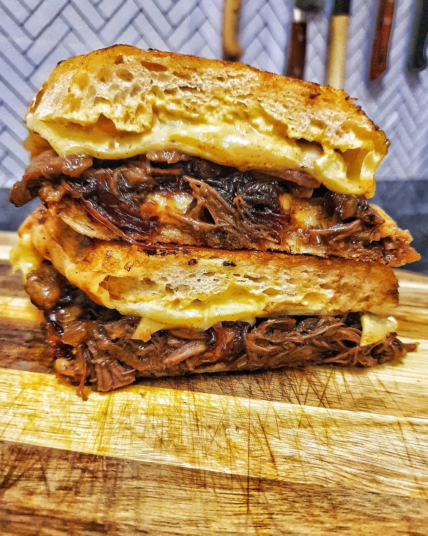 Pulled Beef Short Rib in a Grilled Ciabatta with Gouda, Caramelised ...