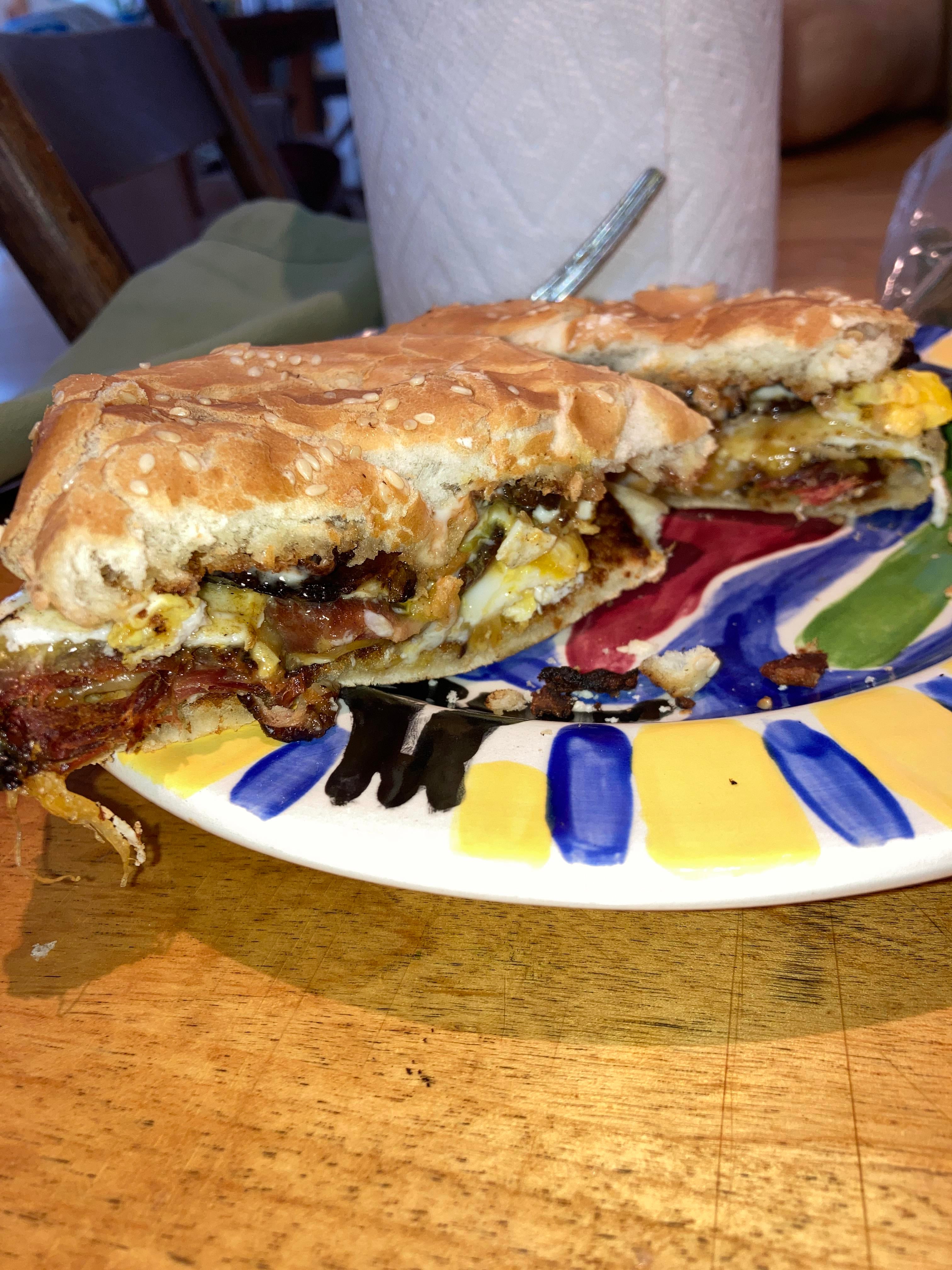 Bacon egg and cheese on a sesame seed bun. Simple and delicious ...