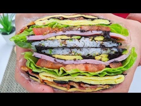BLTA Ham & Cheese Folded Gimbap Seaweed Rice Sandwich - Dining and Cooking