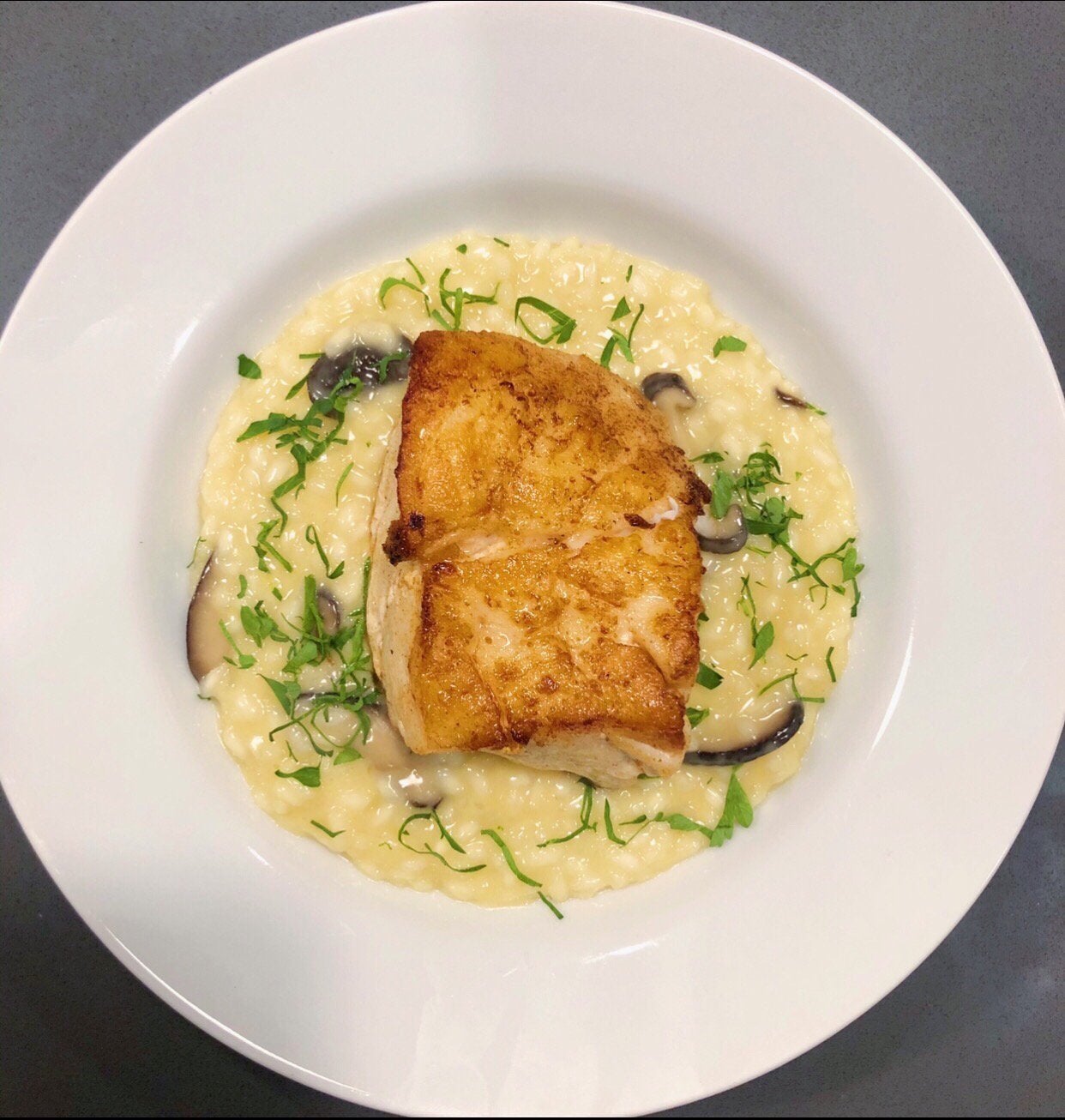 Pan-seared wreckfish filet and mushroom risotto - Dining and Cooking