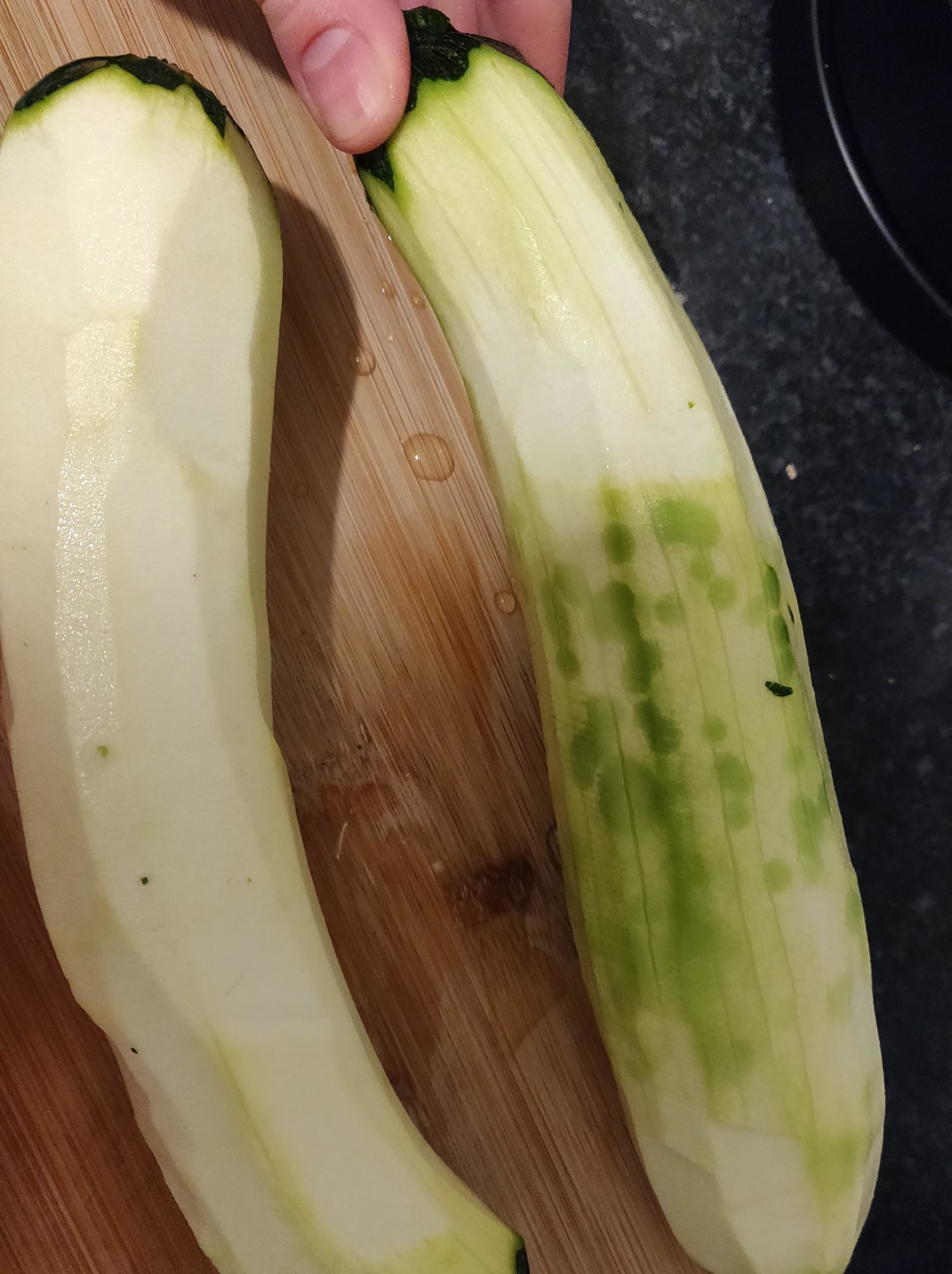 A zucchini (courgette) has these green spots under the skin after I ...