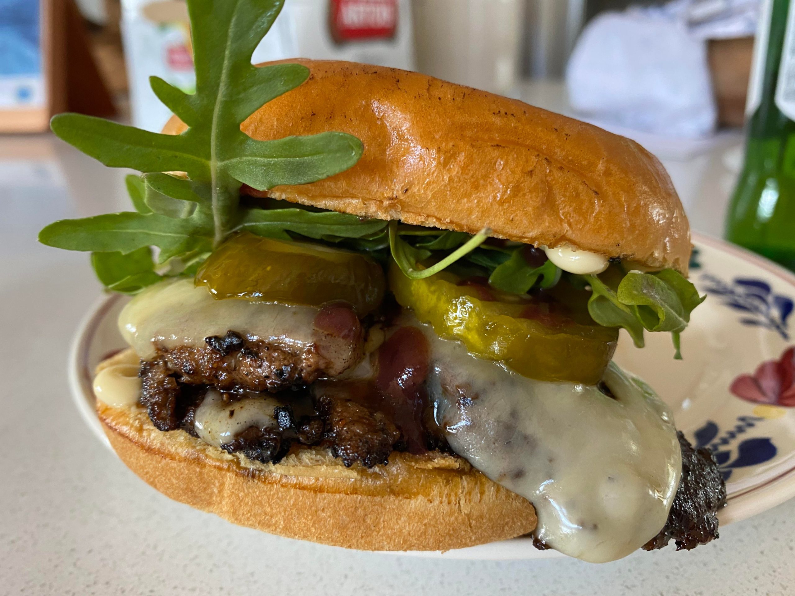 Asian fusion double smash Burger with hoisin, rice vinegar & gochujang ...