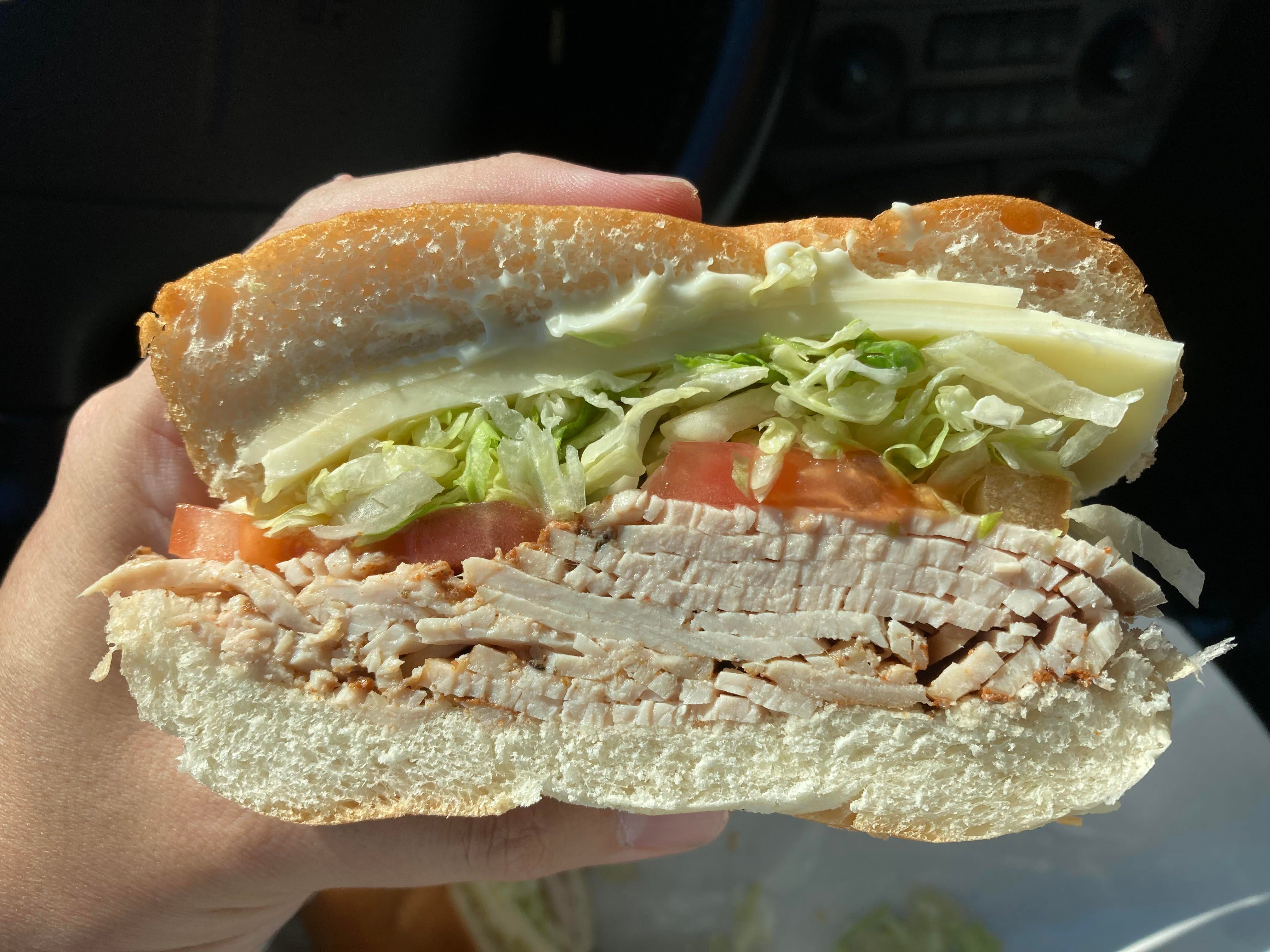 Roast turkey, provolone, lettuce, tomato, mayo - Dining and Cooking