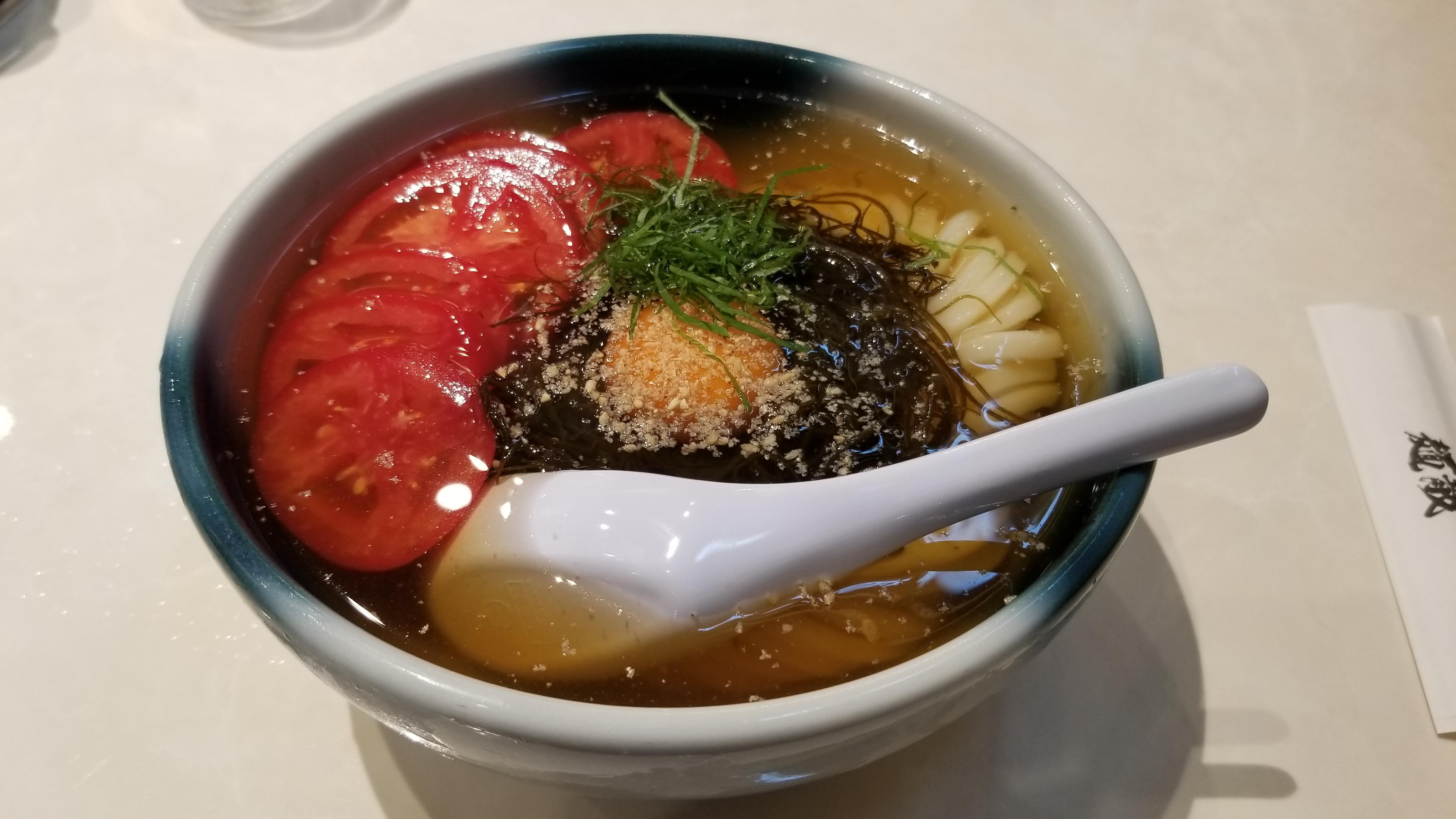 Cold mozuku tomato udon from Menchirashi in Tokyo - Dining and Cooking